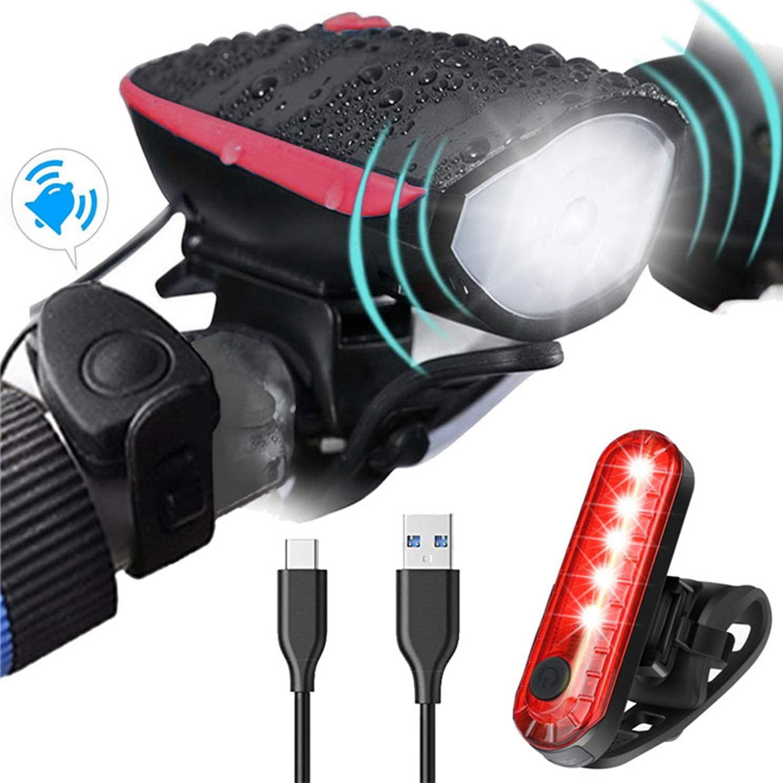 YAHHU Bike Light Set and Horn USB Rechargeable Bicycle Headlight ...