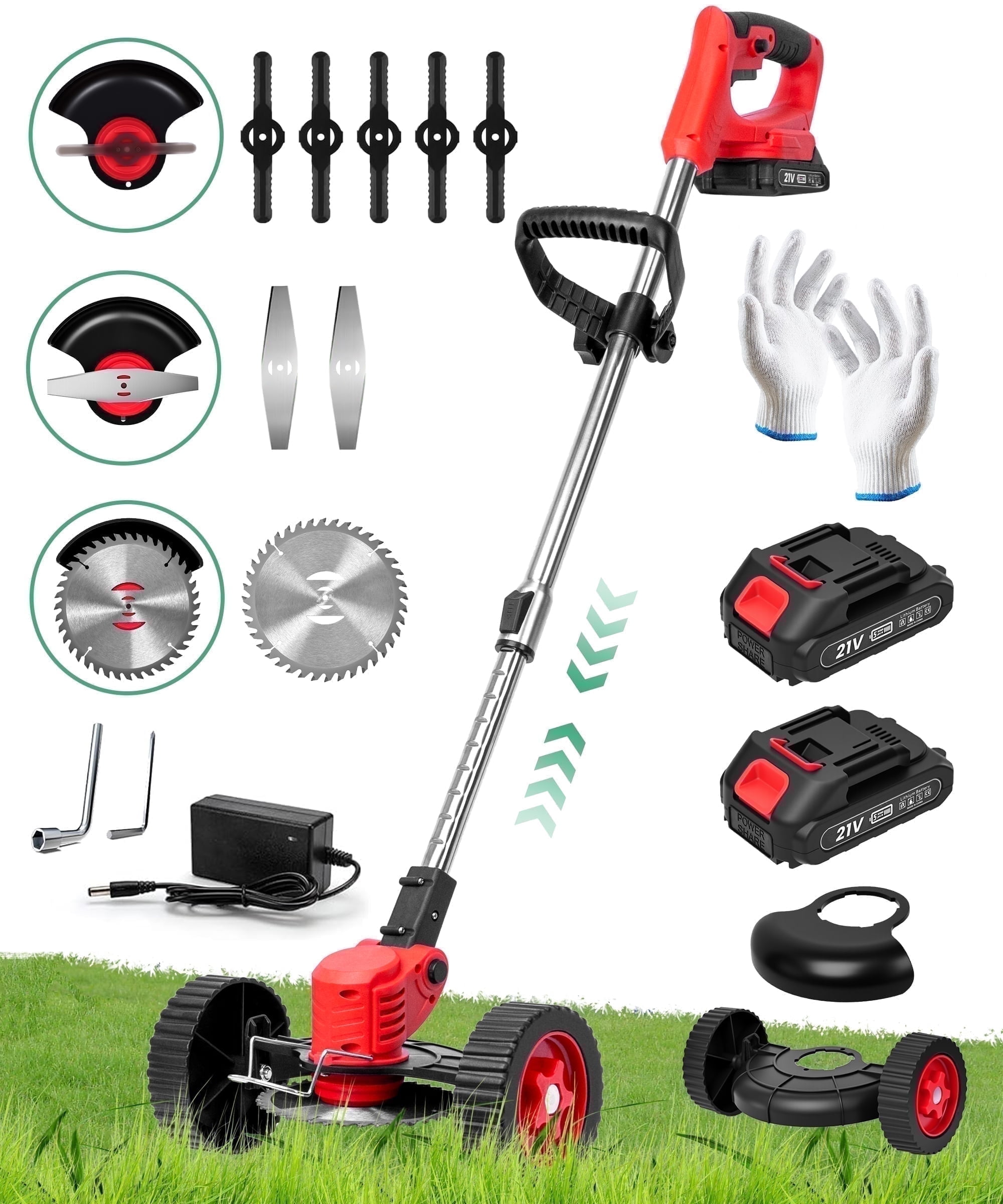 YAHHU Cordless Electric Weed Wacker 21V - Trimmer, Edger, and Mower with Multiple Blades for ...