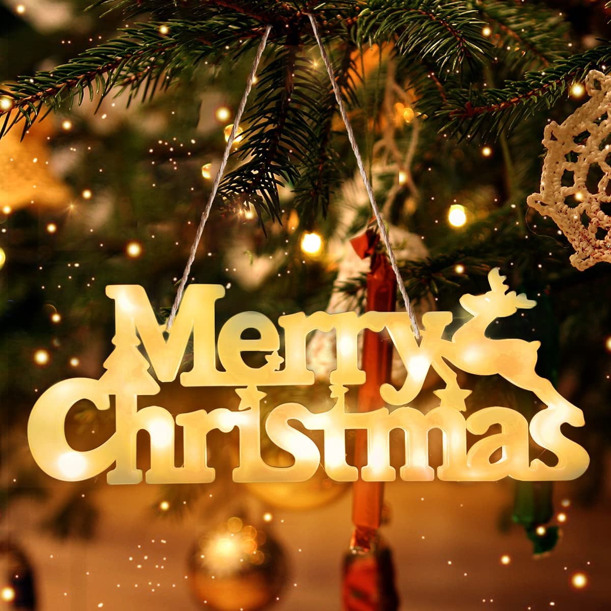 YAHHU Merry Christmas Lighted Sign for Door, Xmas Tree Decor, Hanging ...