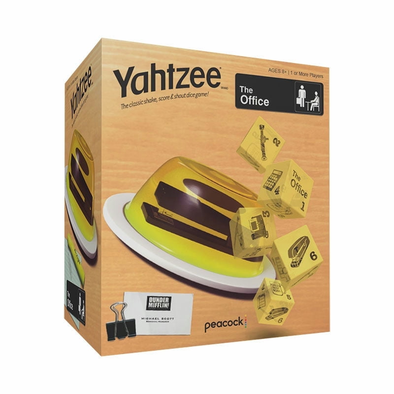 YAHTZEE: The Office Edition, Exclusive Stapler-in-Jello Dice Cup, Roll ...