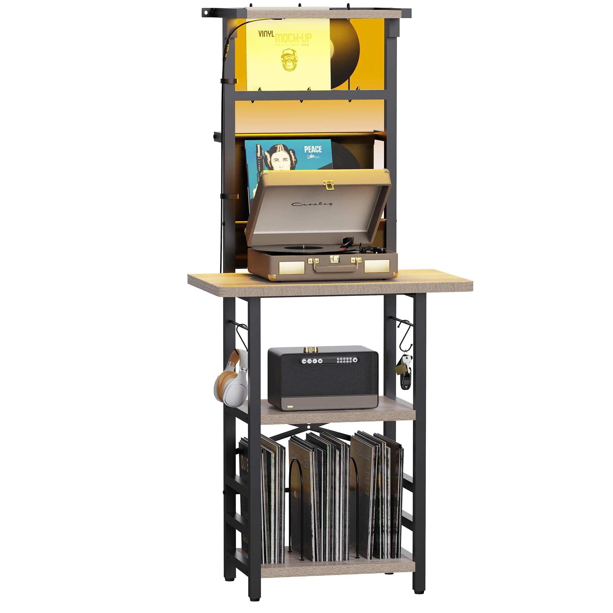 YAKANJ Record Player Stand with Led Light,Record Player Table with ...