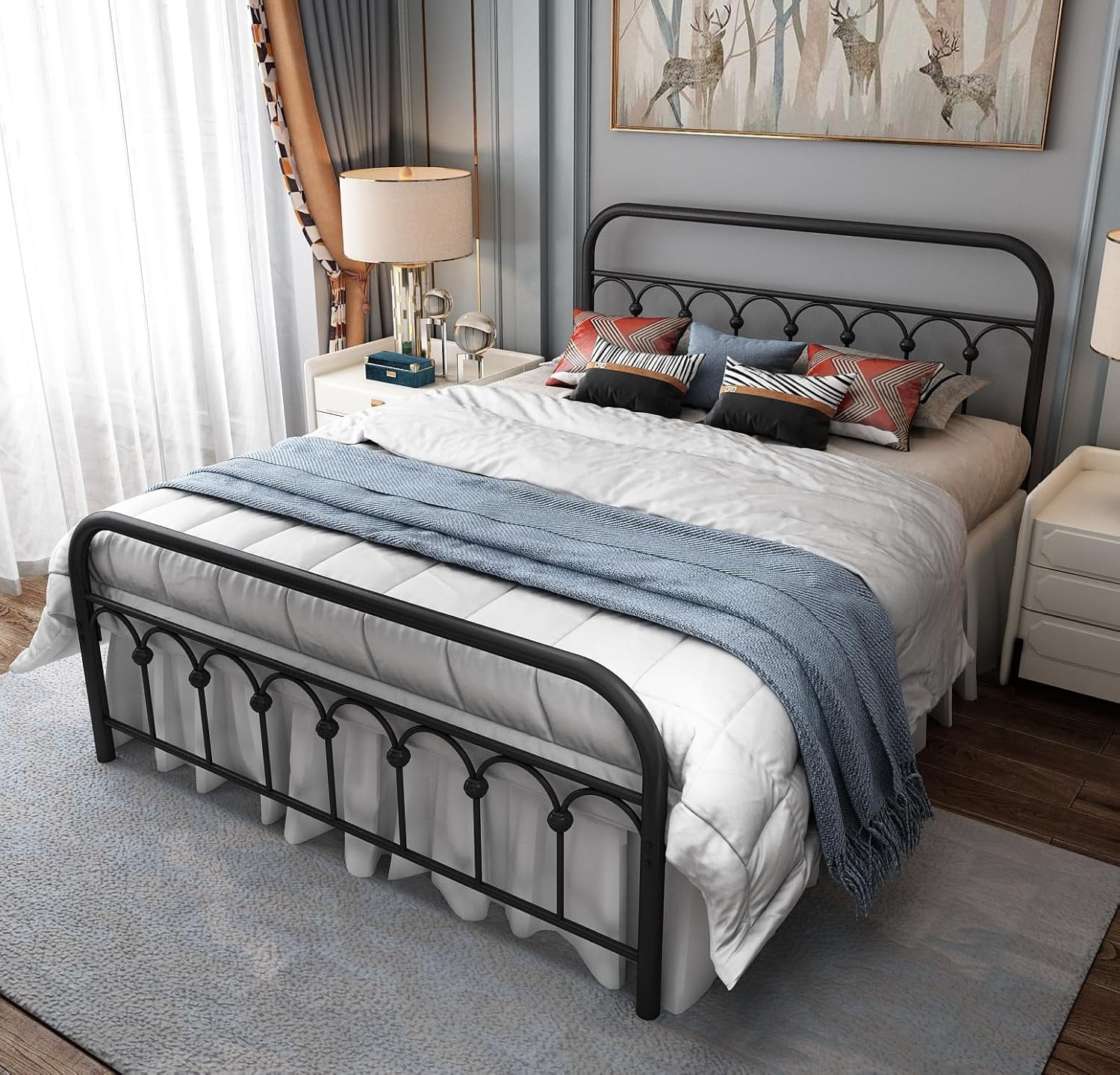 YALAXON Vintage Sturdy Queen Size Metal Bed Frame Basic with Headboard ...