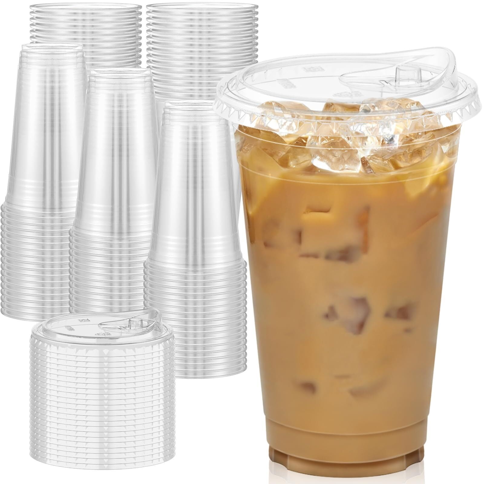 YALI 100 Pack - 16 oz Clear Plastic Cups with Lids, Sturdy & Food Safe ...