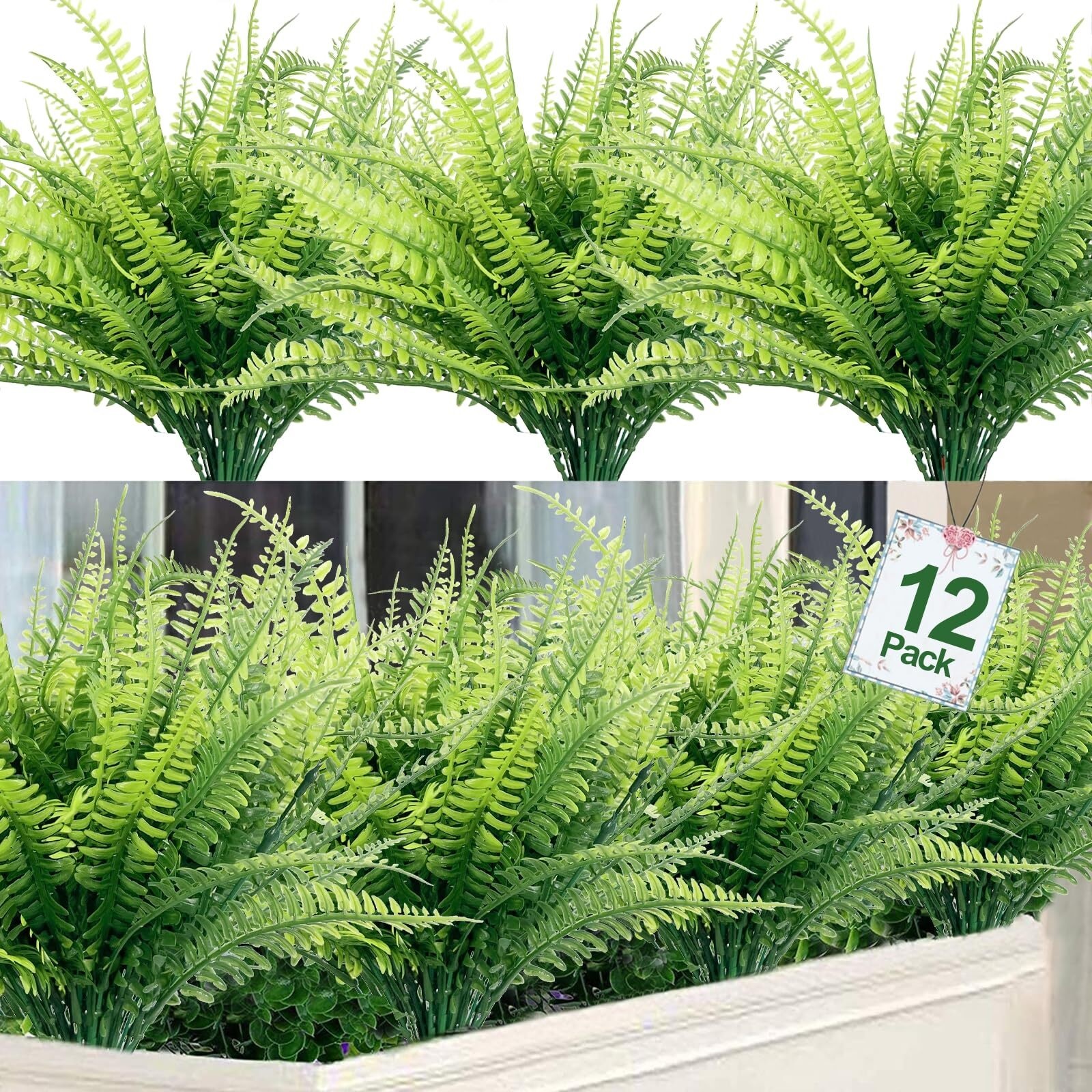 YALI 20 Bundles Artificial Plants Outdoor Faux Boston Fern Spring ...