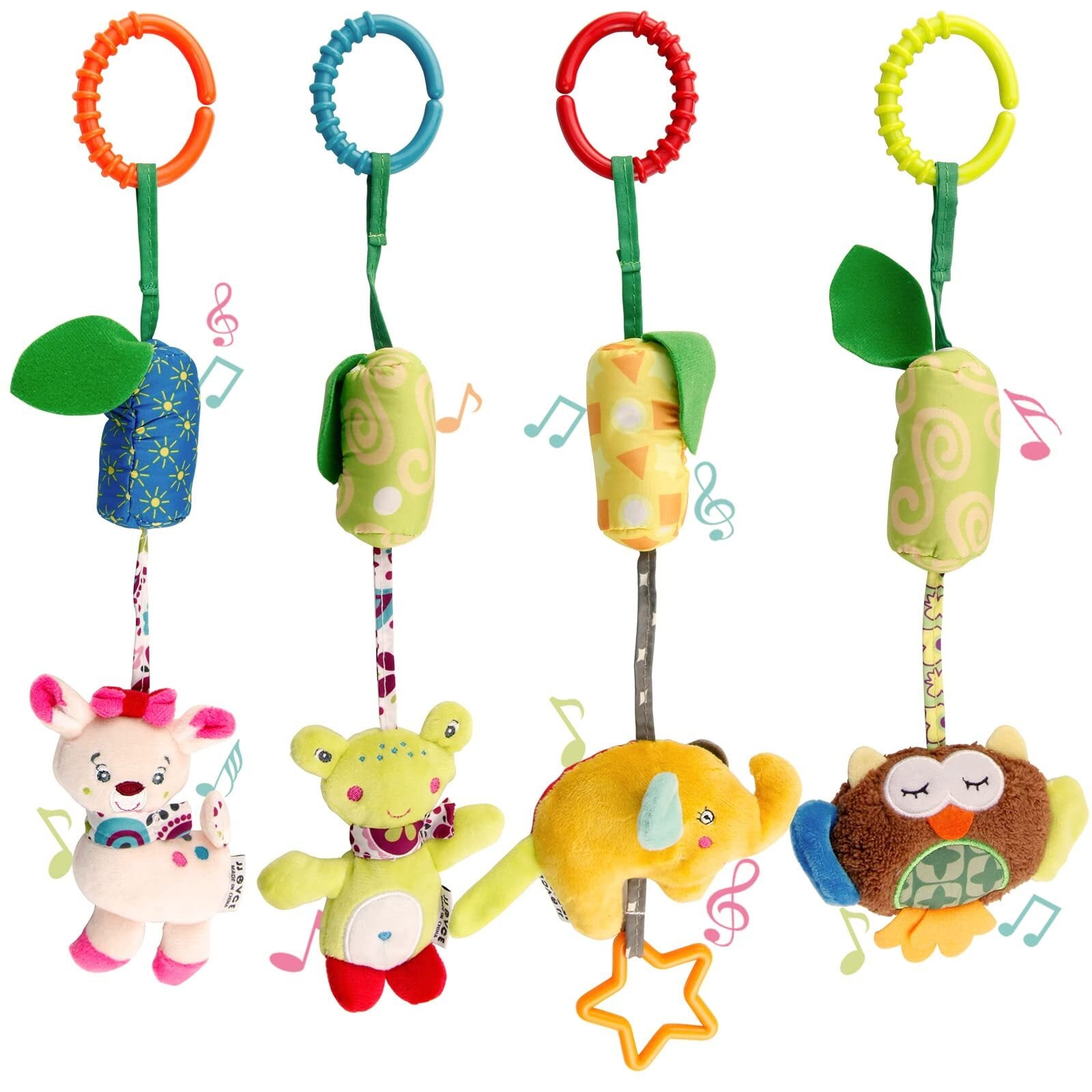 YALI 4 Piece Baby Stroller Toy Sensory Musical Toys, Soft Rattles ...