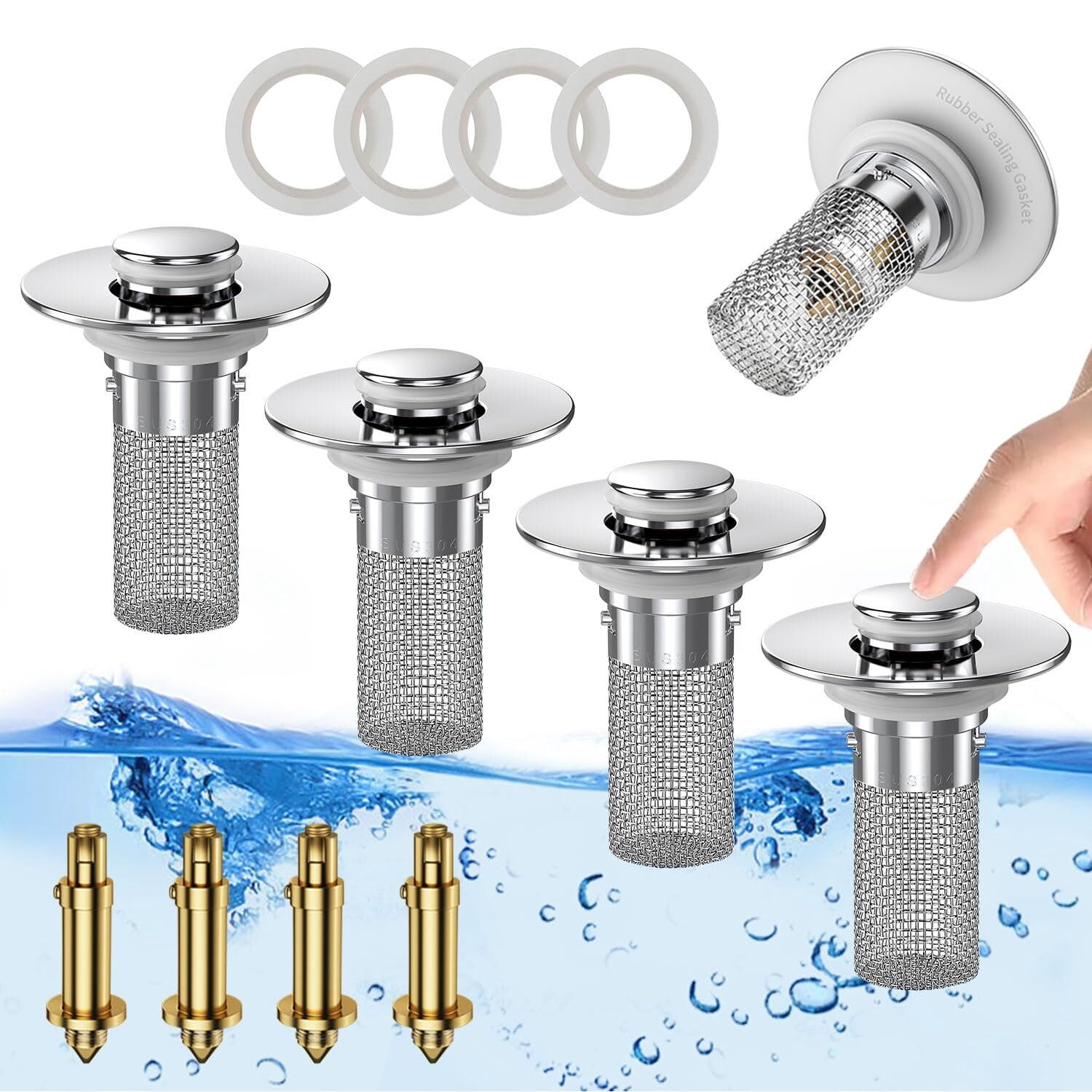 YALI Bathroom Sink Stopper Hair Catcher, Pop-up Sink Drain Strainer ...
