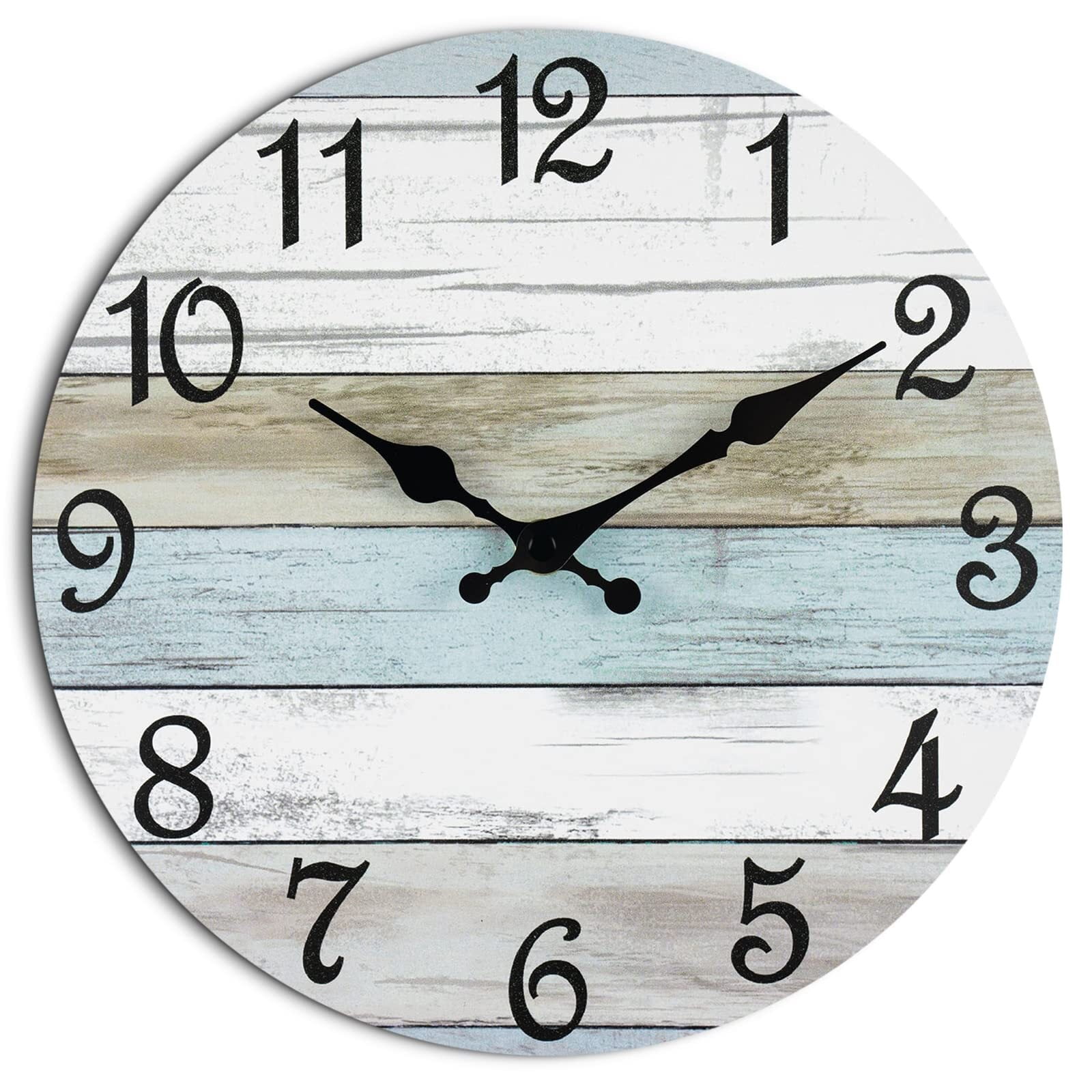 YALI Beach Themed Blue Wall Clocks Battery Operated Silent Non-Ticking ...