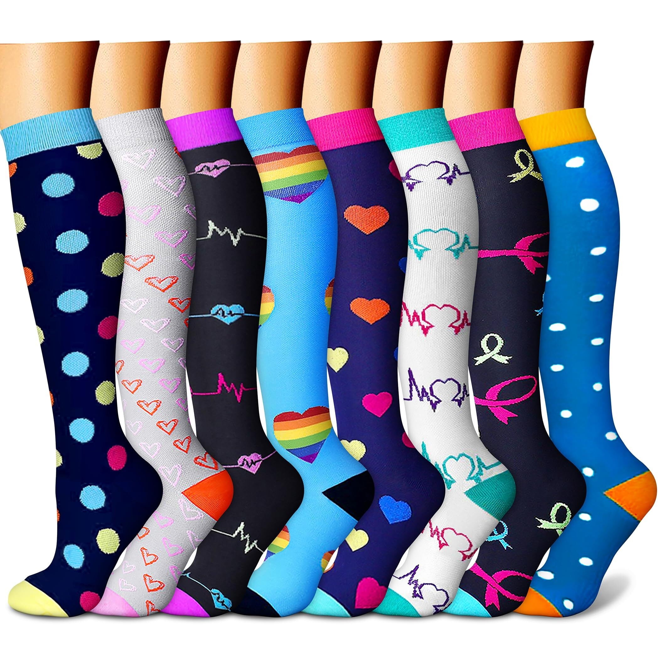 YALI Compression Socks for Women & Men (8 Pairs) 15-20 mmHg Graduated ...
