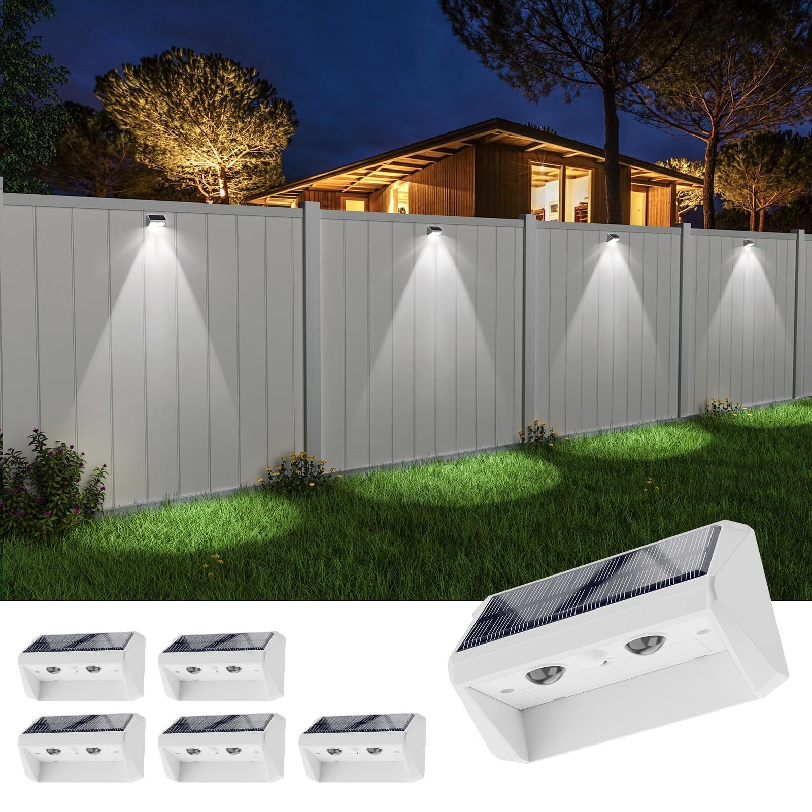 YALI Solar Fence Lights Outdoor 6 Pack, Lens LED Fence Solar Lights ...