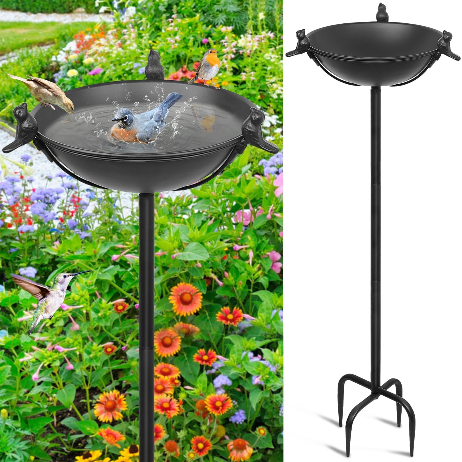 YALINKA 58In Freestanding Birdbaths MMF7 Bowl Outdoor, Standing Garden ...