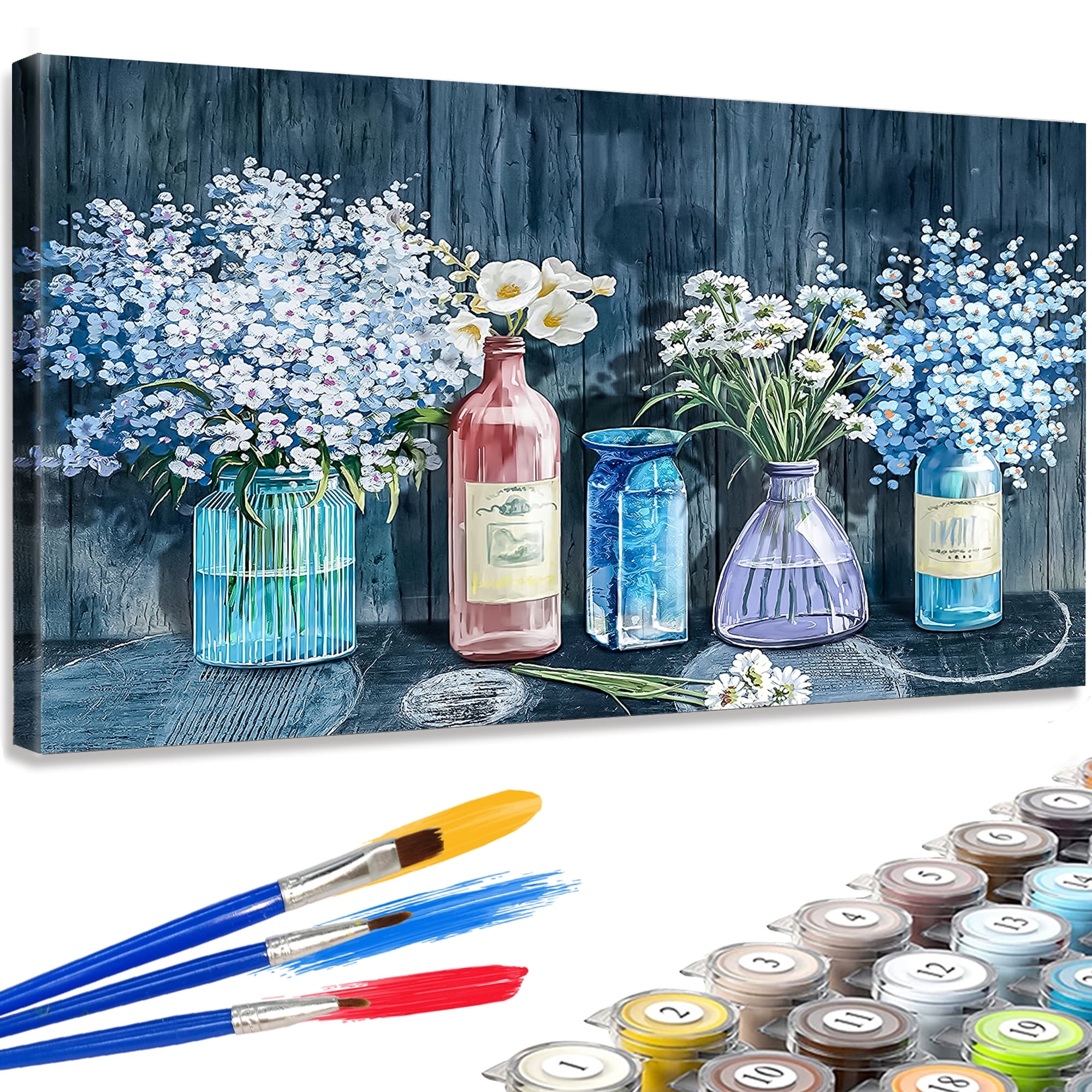 YALKIN Large Flower Vase Painting by Numbers for Adults Canvas Art DIY ...
