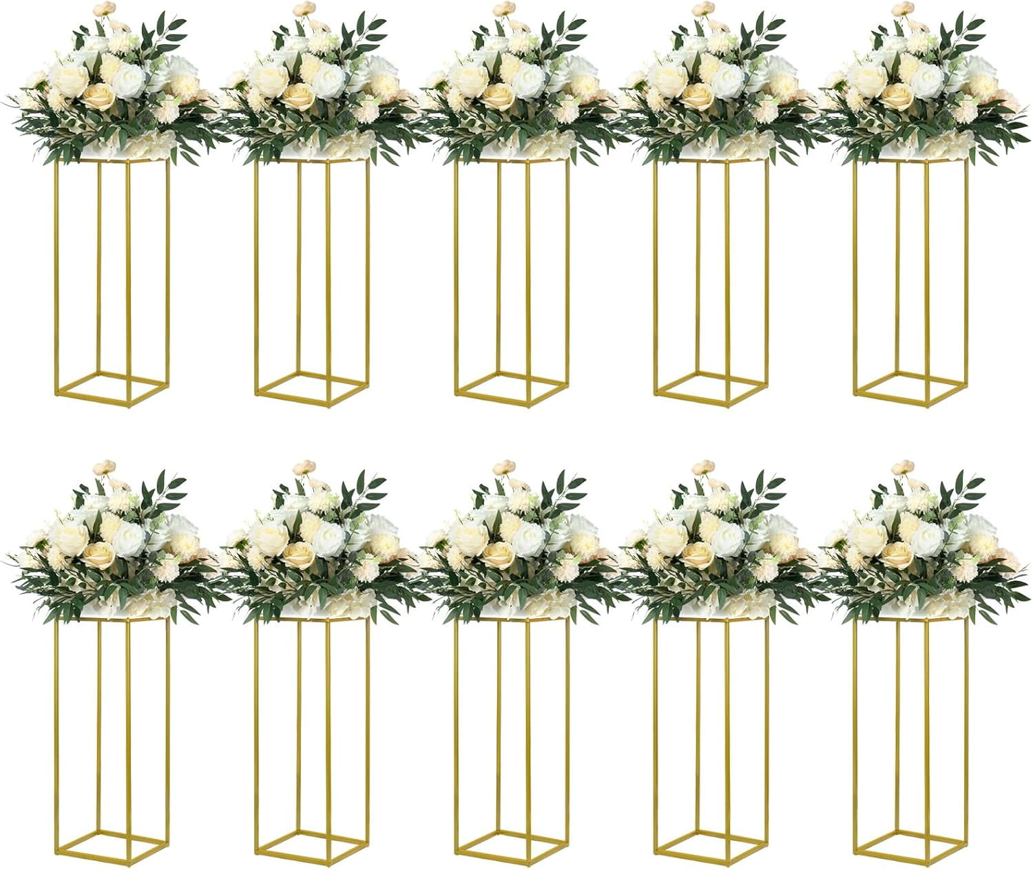 YALLOVE 23.6 in Gold Metal Rectangular Wedding Centerpieces, 10-Pack ...