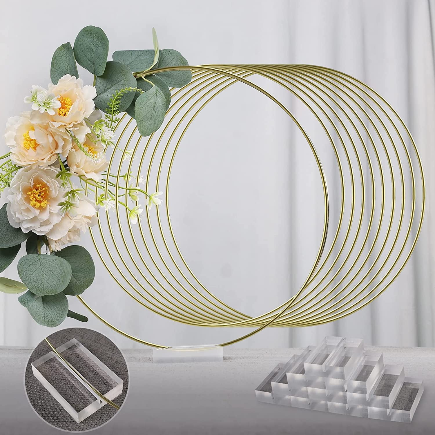 YALLOVE 10-Piece 12-Inch Floral Hoop Table Centerpiece with Crystal ...