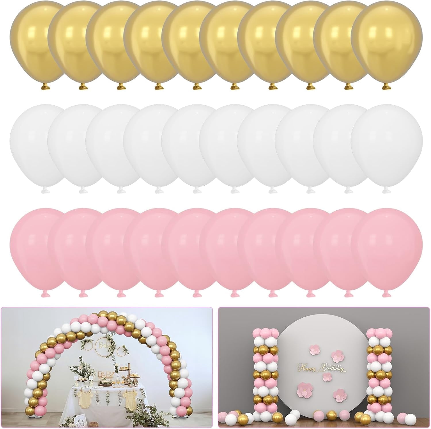YALLOVE, Latex Balloon Sets, 114 pcs, 10 Inch White Pink Gold - Walmart.com