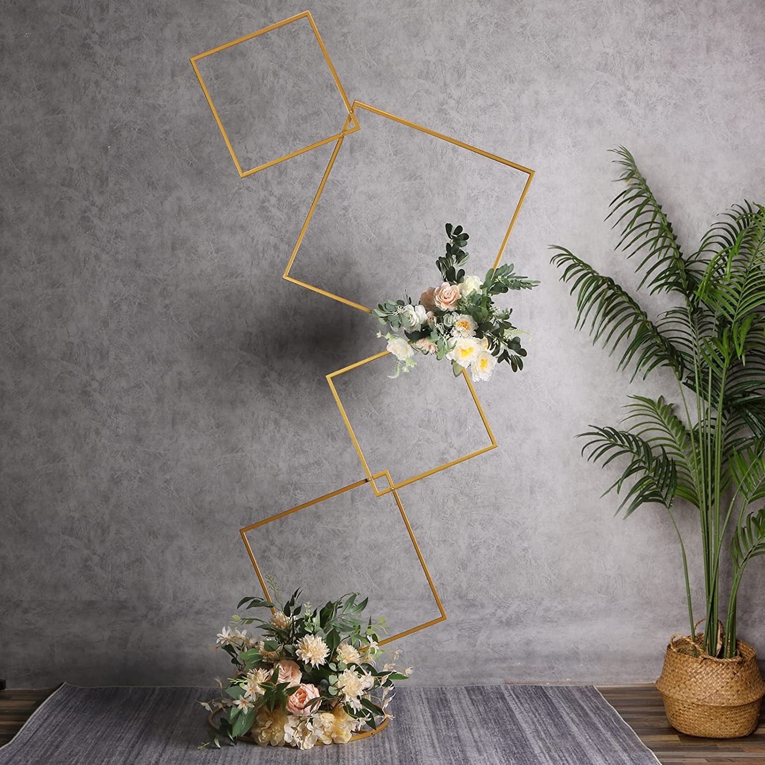 YALLOVE 6.25Ft Wedding Square Backdrop Stand, Detachable 4 Tier Gold ...