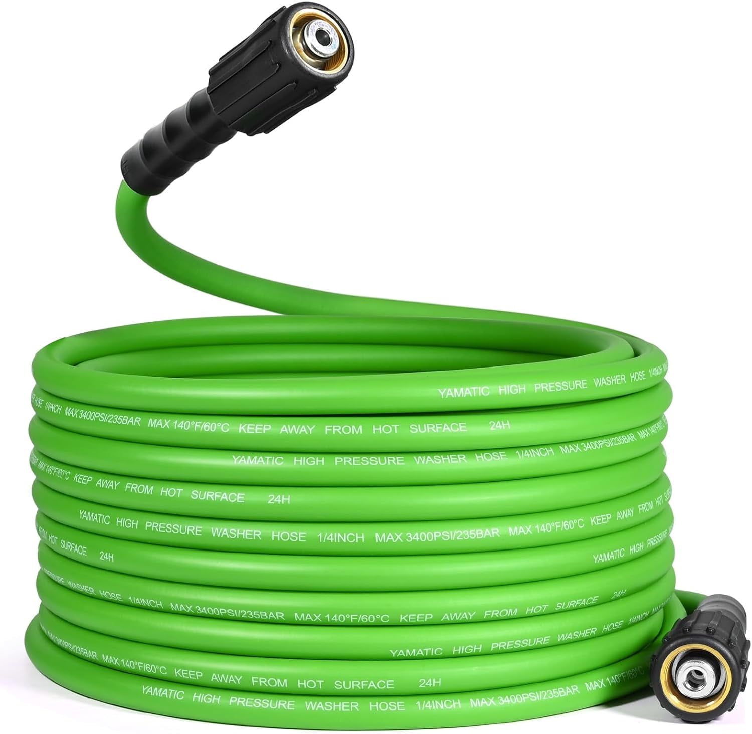 YAMATIC 50FT Pressure Washer Hose, 3400 PSI, 1/4" Kink-Free Power Hose, M22 Fittings, Green ...