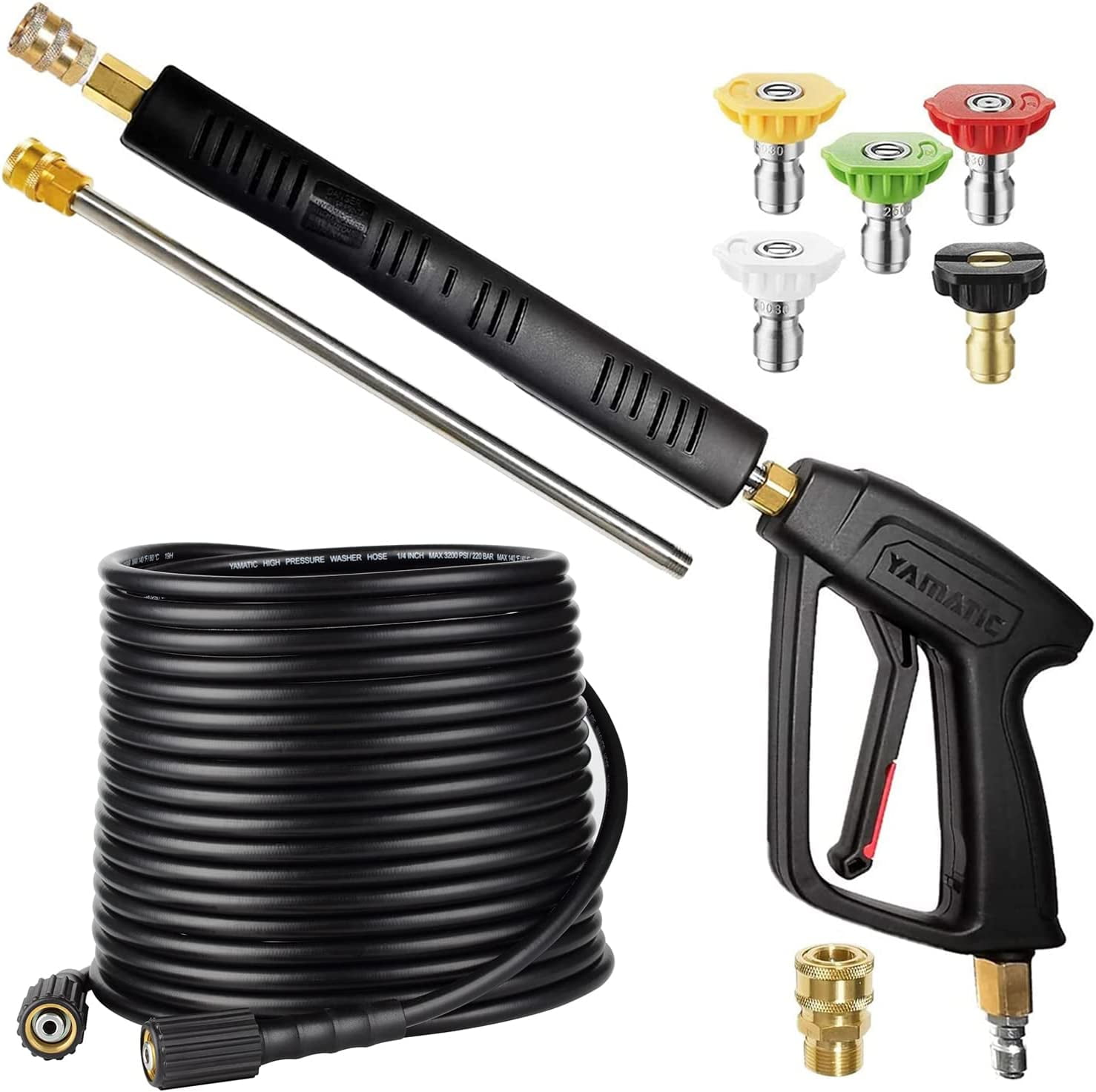 YAMATIC Pressure Washer Gun and Hose Kit, 50 FT Kink Resistant Power ...