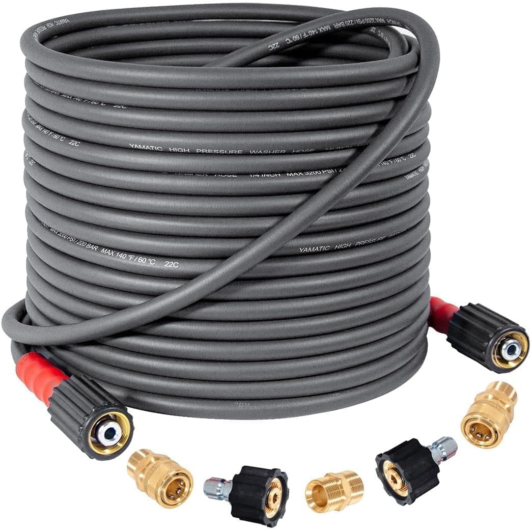 "YAMATIC Super Flex Pressure Washer Hose, 3200 PSI 50 FT, 1/4"" Kink Resistant, M22-14mm x 3/8 ...