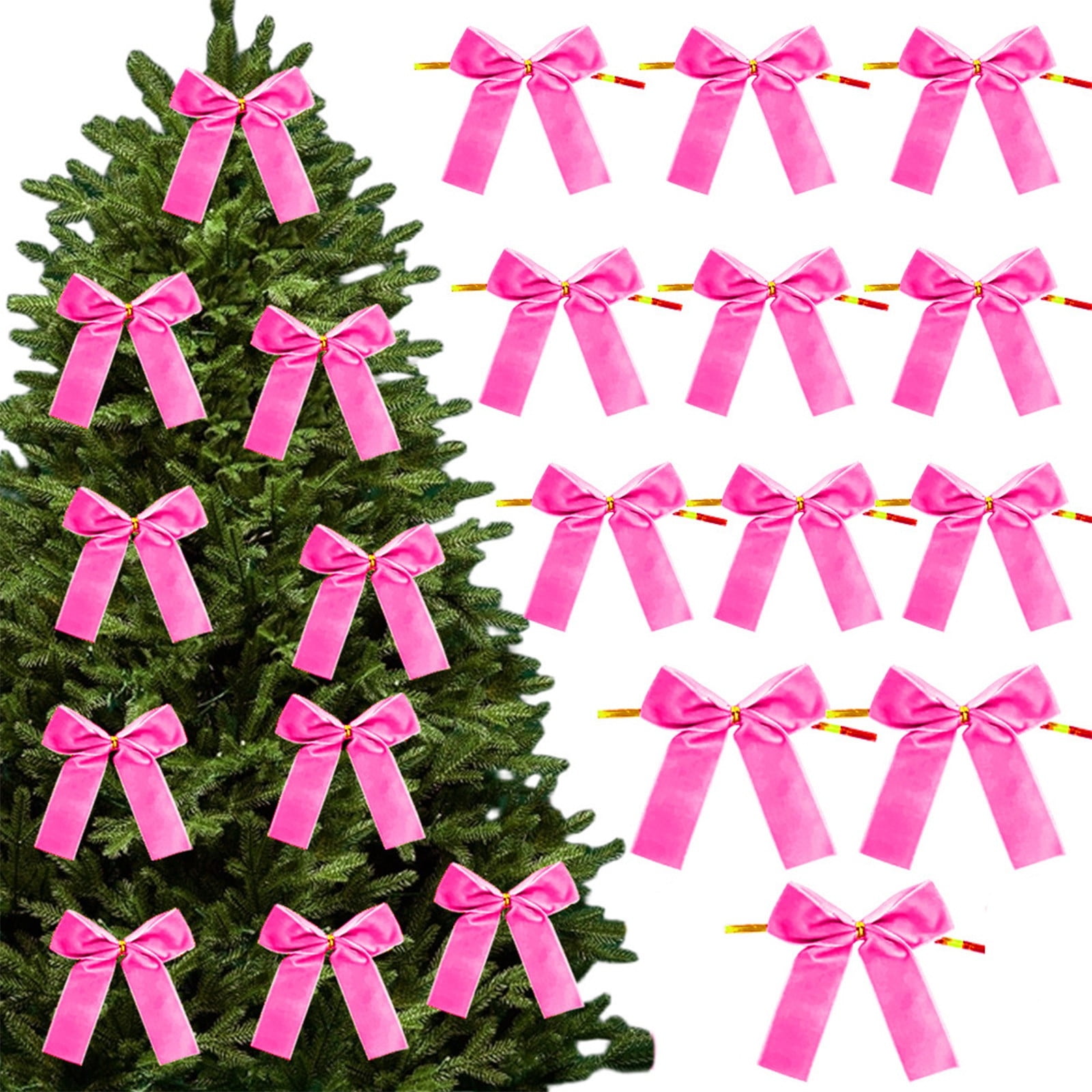 YAMB 12Pcs Velvet Bows Christmas Tree Decorations - Vintage Ribbon Tree ...