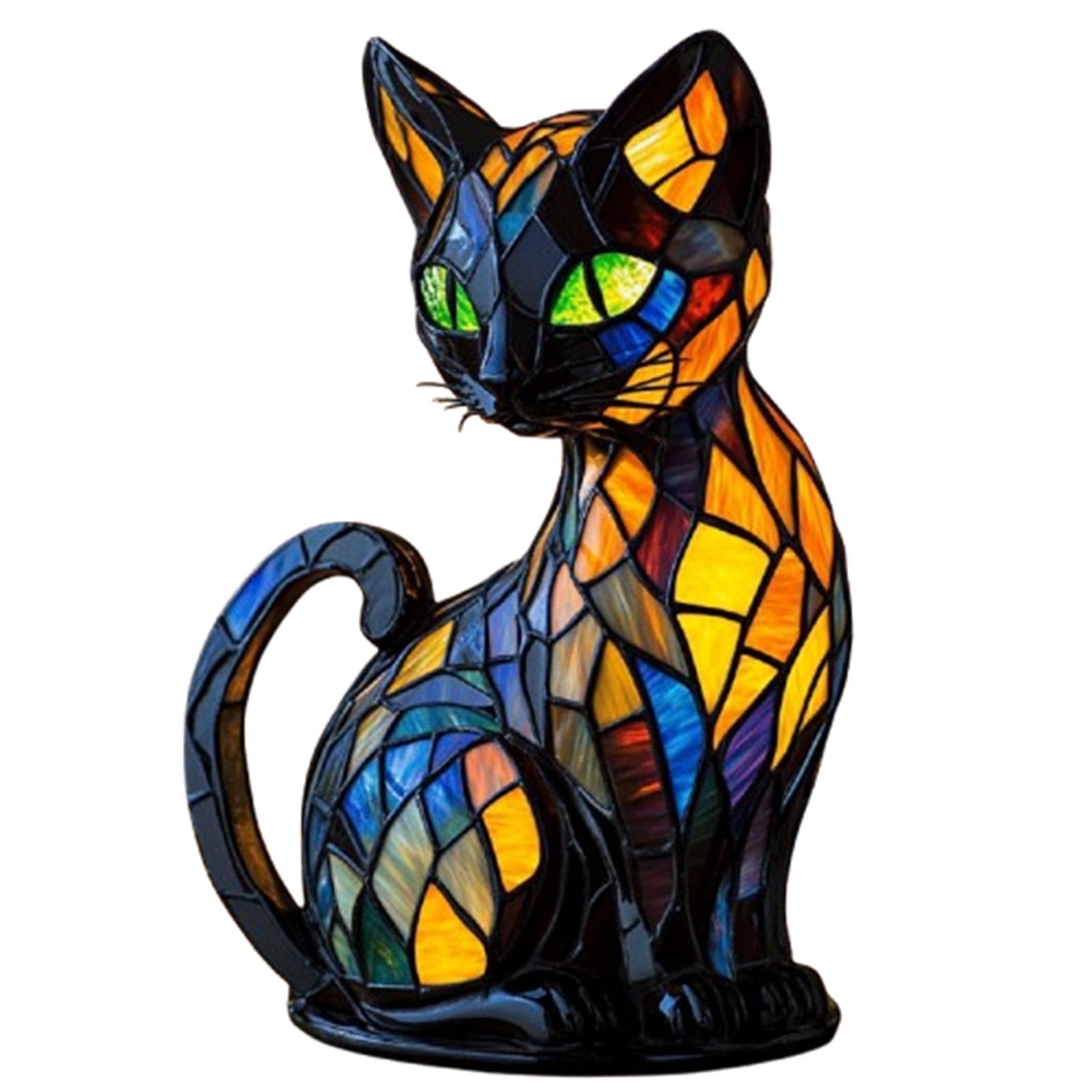YAMB Cat Lamp,Stained Glass Cat Lamp,Retro Cats Stained Resin Tabletop Night Light,New Animal ...