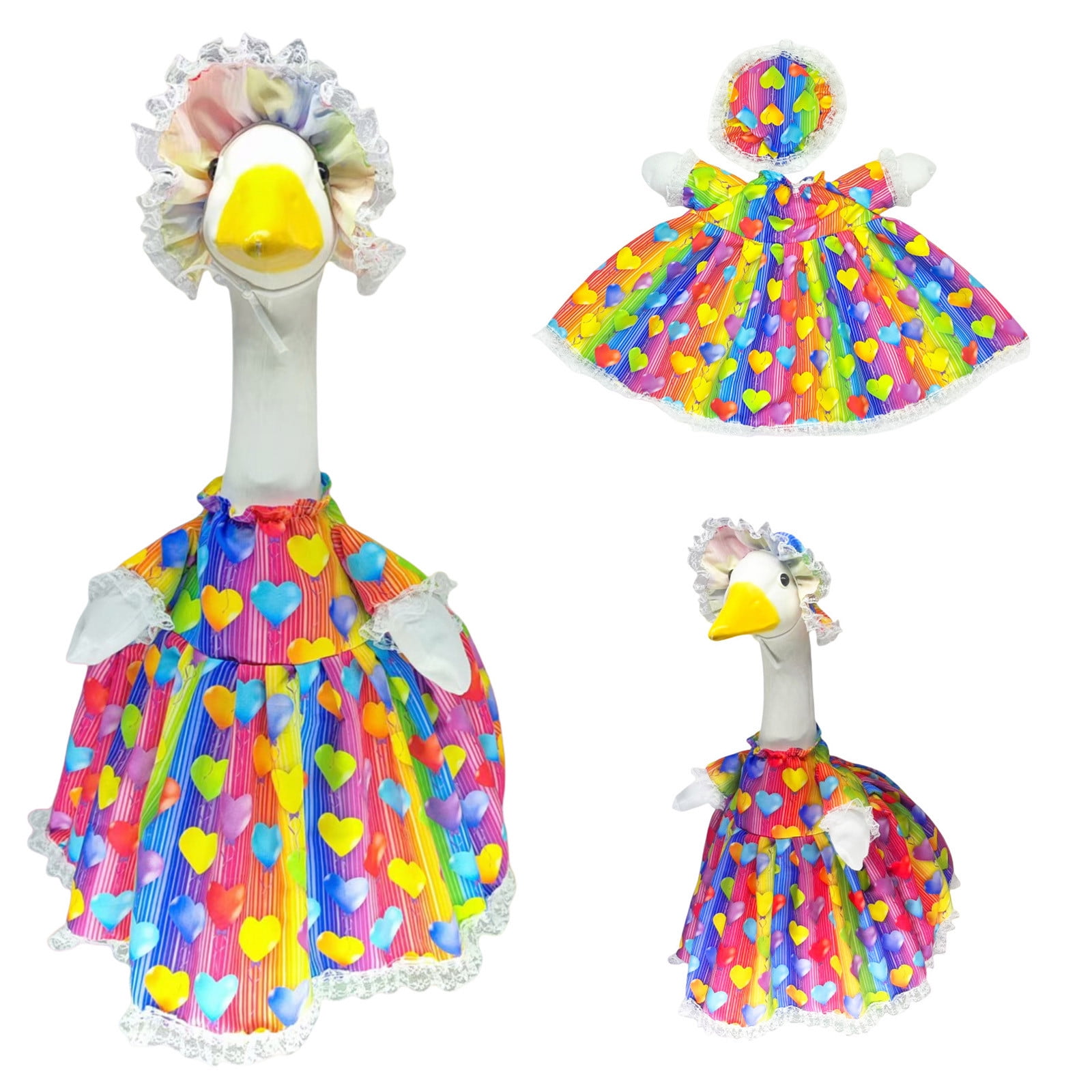 YAMB Colorful Porch Goose Outfits - 23" Cement Statue Lawn Goose ...
