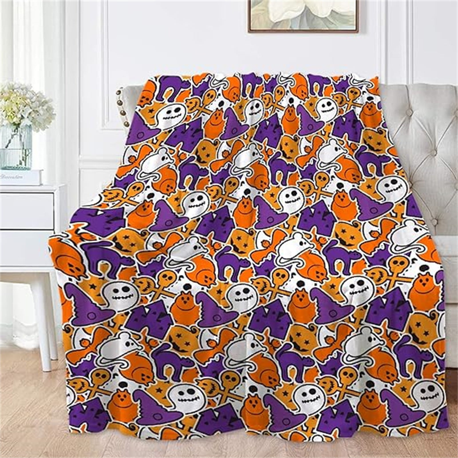 YAMB Halloween Throw Blanket Spooky Ghost Funny Cute Purple Fleece ...