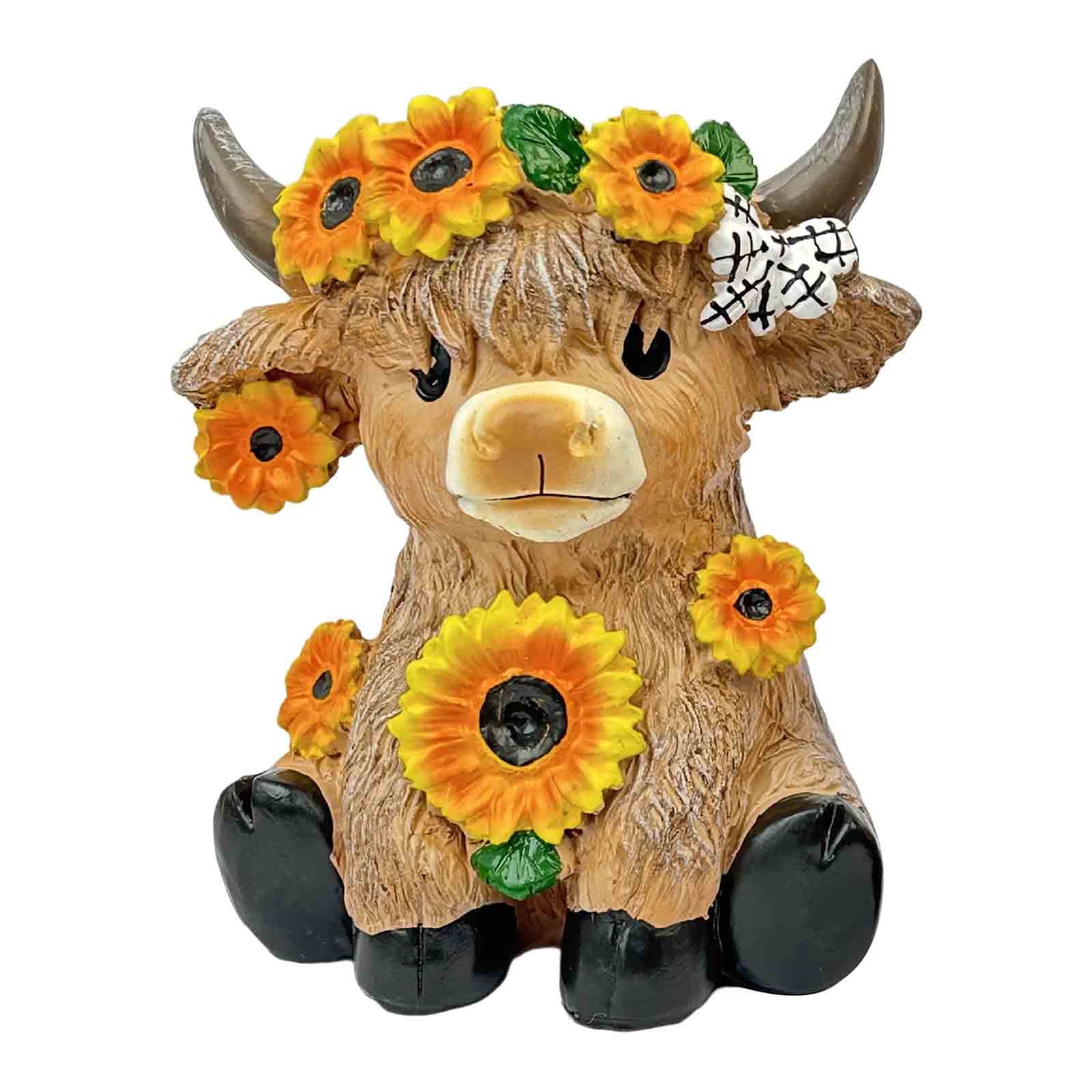 YAMB Highland Cow Figurines Spring Sunflower Highland Cow Gnomes ...