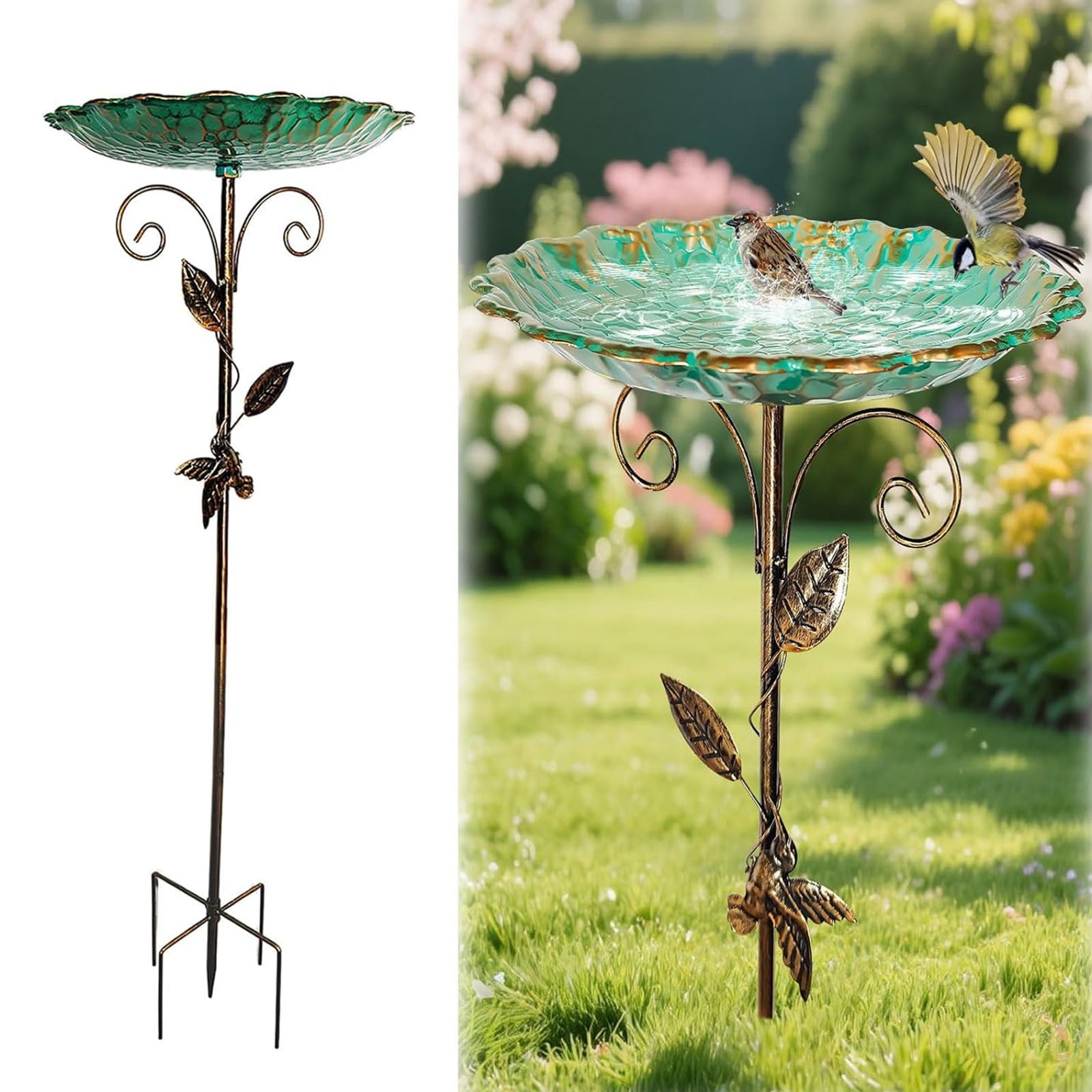 YAMB Metal Bird Bath for Outdoors,Removable 10" Dia Bowl with Stable ...