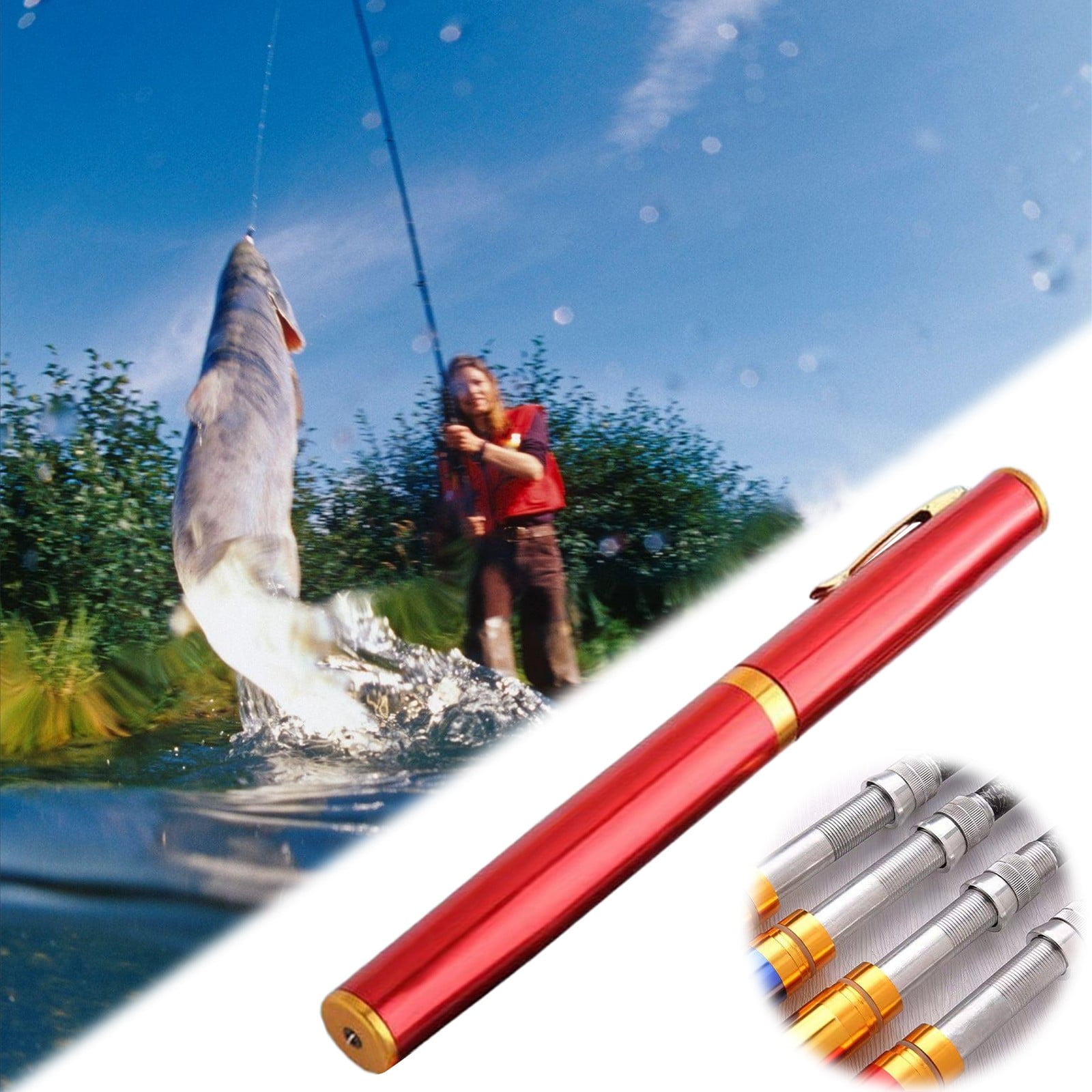 YAMB Mini Pen Appearance Fishing Rod Portable Rotating Wheel Fishing Rod,6.8 FT Pen Fishing Rod ...