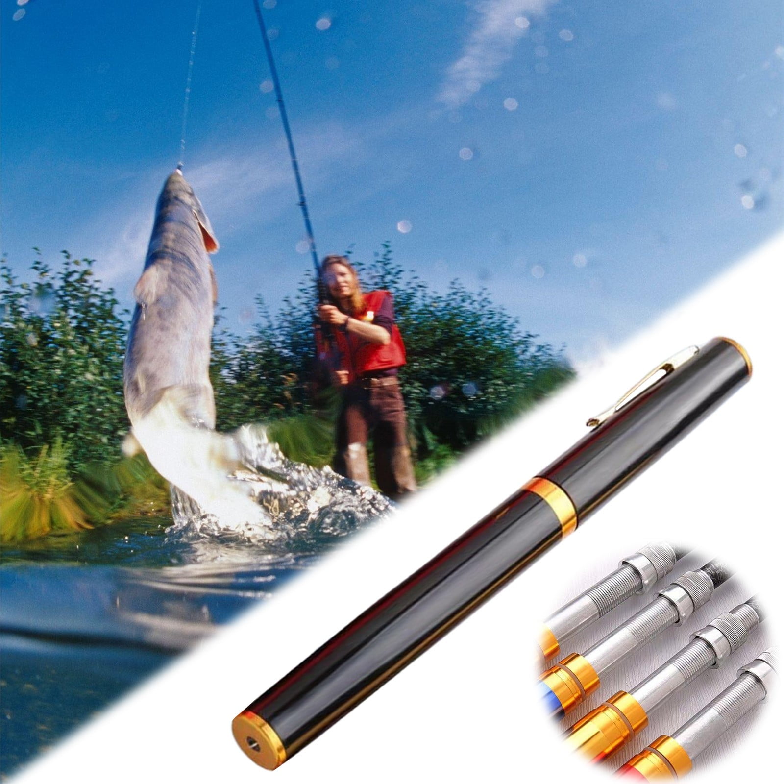 YAMB Mini Pen Appearance Fishing Rod Portable Rotating Wheel Fishing ...