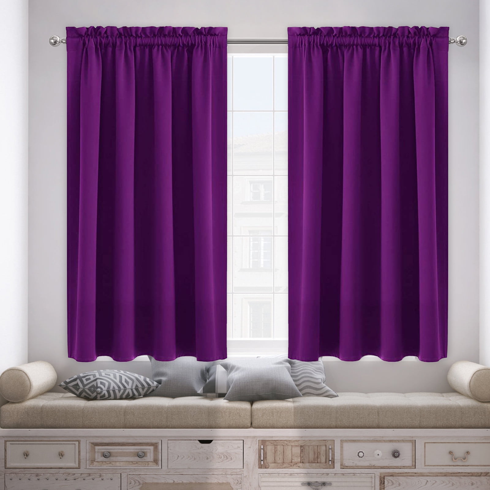 YAMB Purple Velevt Curtains 54 Inches Long Set of 2 Panels Pinch ...