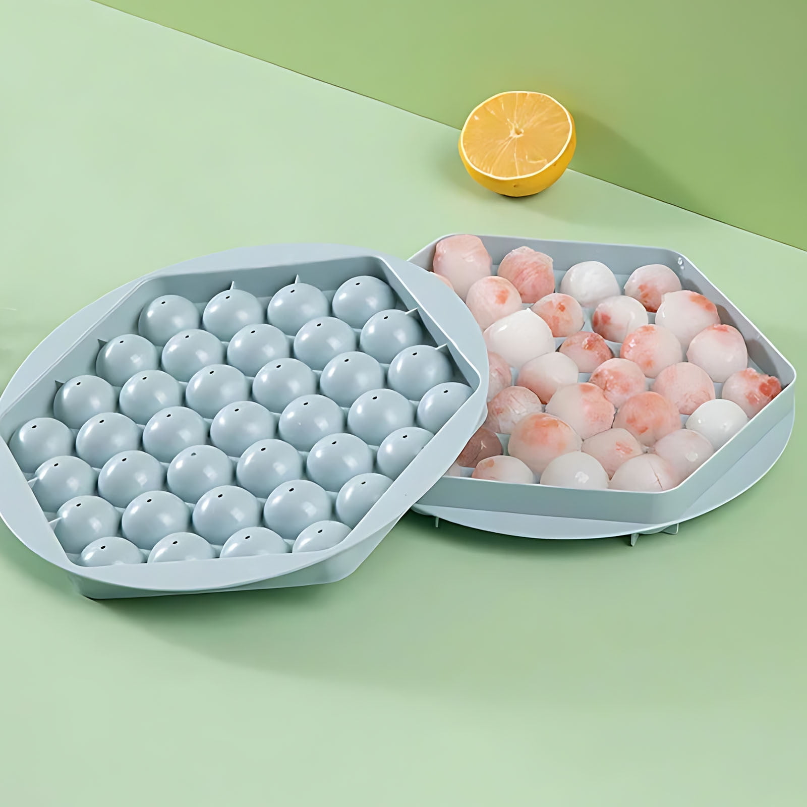 YAMB Round Ice Cube Tray for Freezer with Lid and Bin - Stackable Trays ...