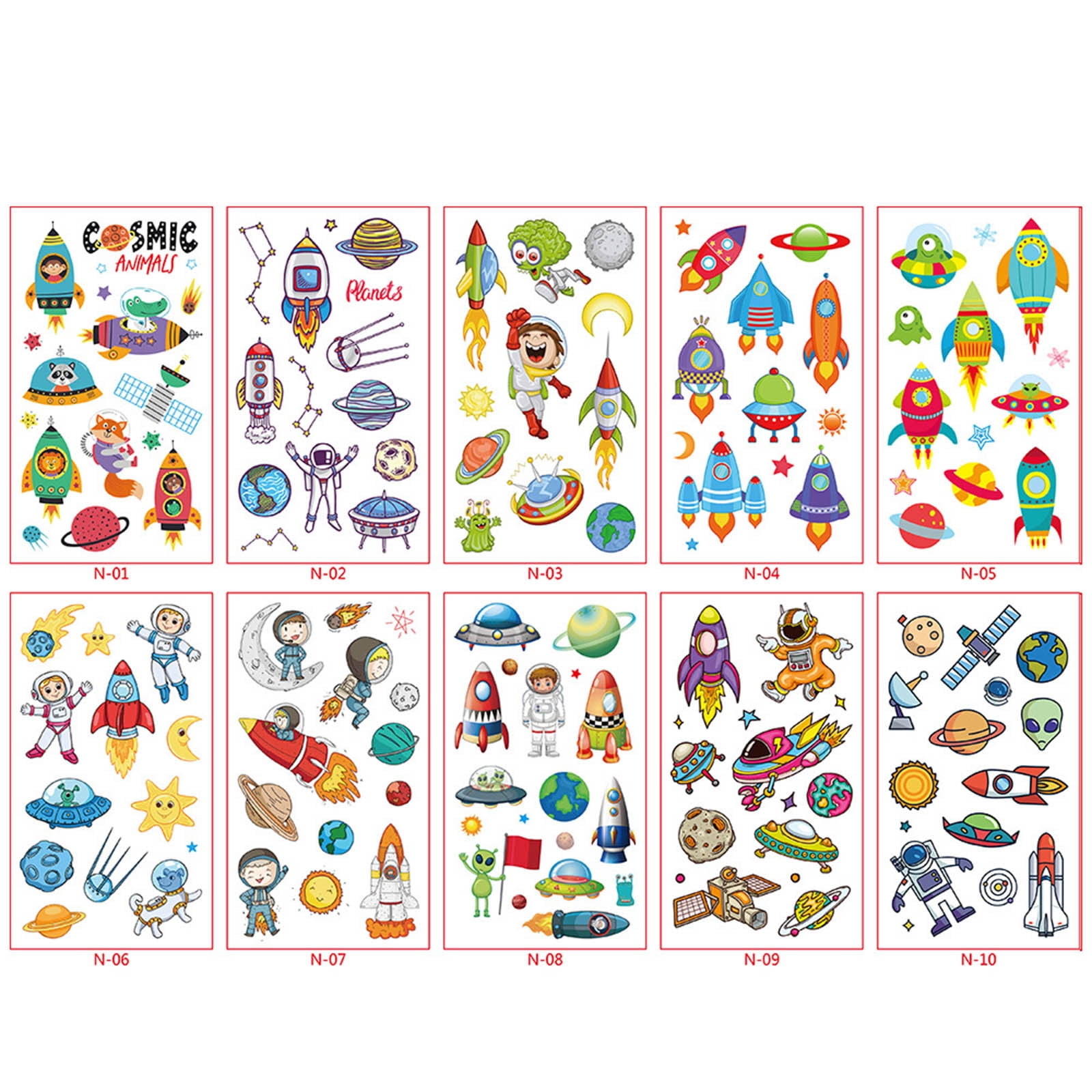 YAMB Tattoos for Kids,10 Sheets Space Series Mixed Styles Temporary ...
