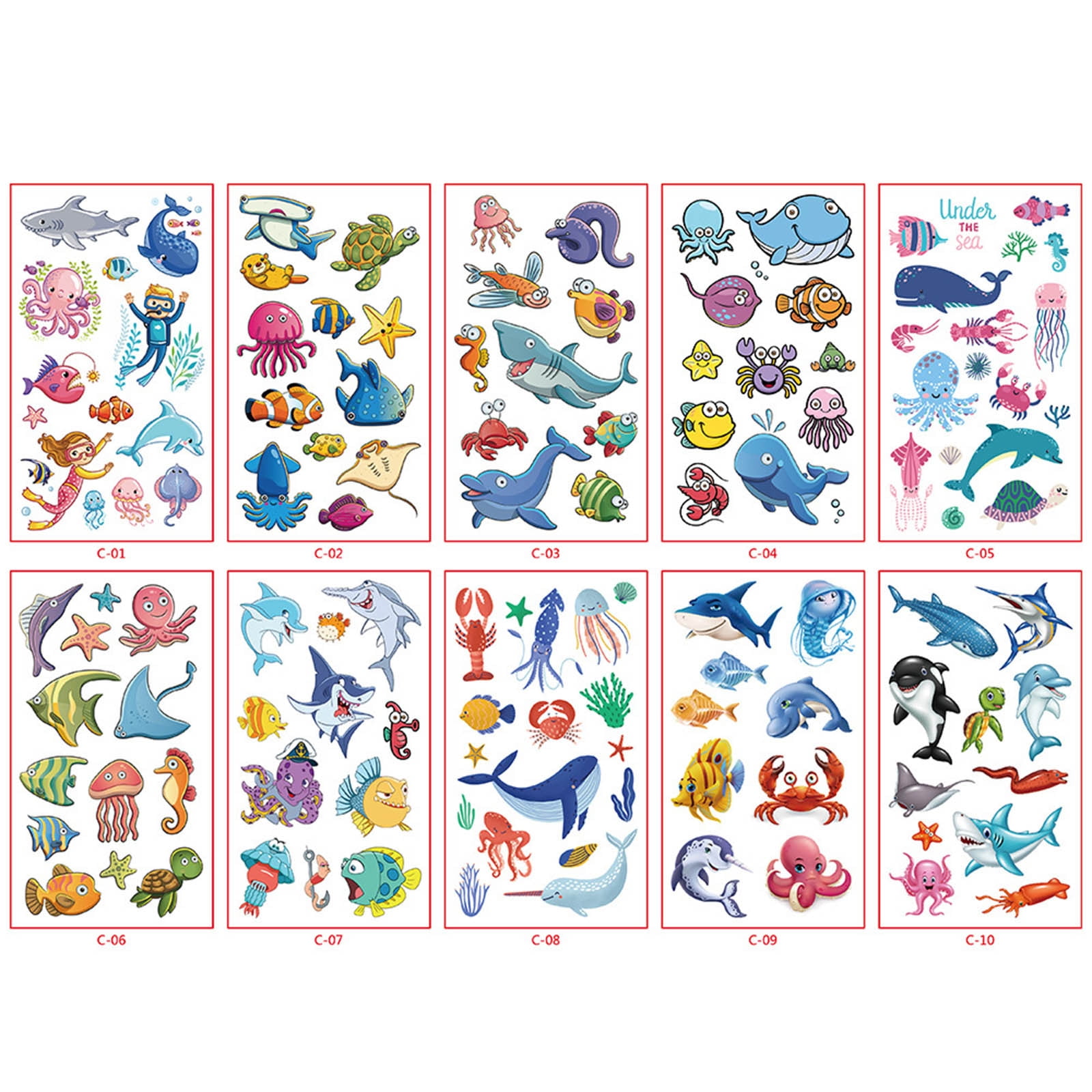 YAMB Tattoos for Kids,10 Sheets Underwater Series Mixed Styles ...