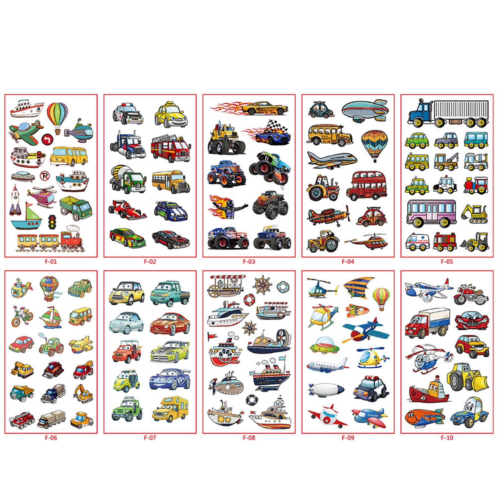 YAMB Tattoos for Kids,10 Sheets Vehicle Series Mixed Styles Temporary ...