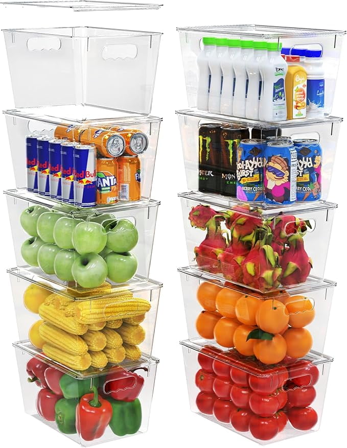 YAN & HIN 10 pcs/set Large Clear Storage Bins with Lids - Stackable ...