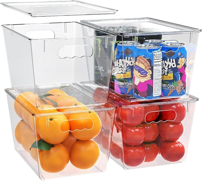 YAN & HIN 4 pcs/set Large Clear Storage Bins with Lids - Stackable ...