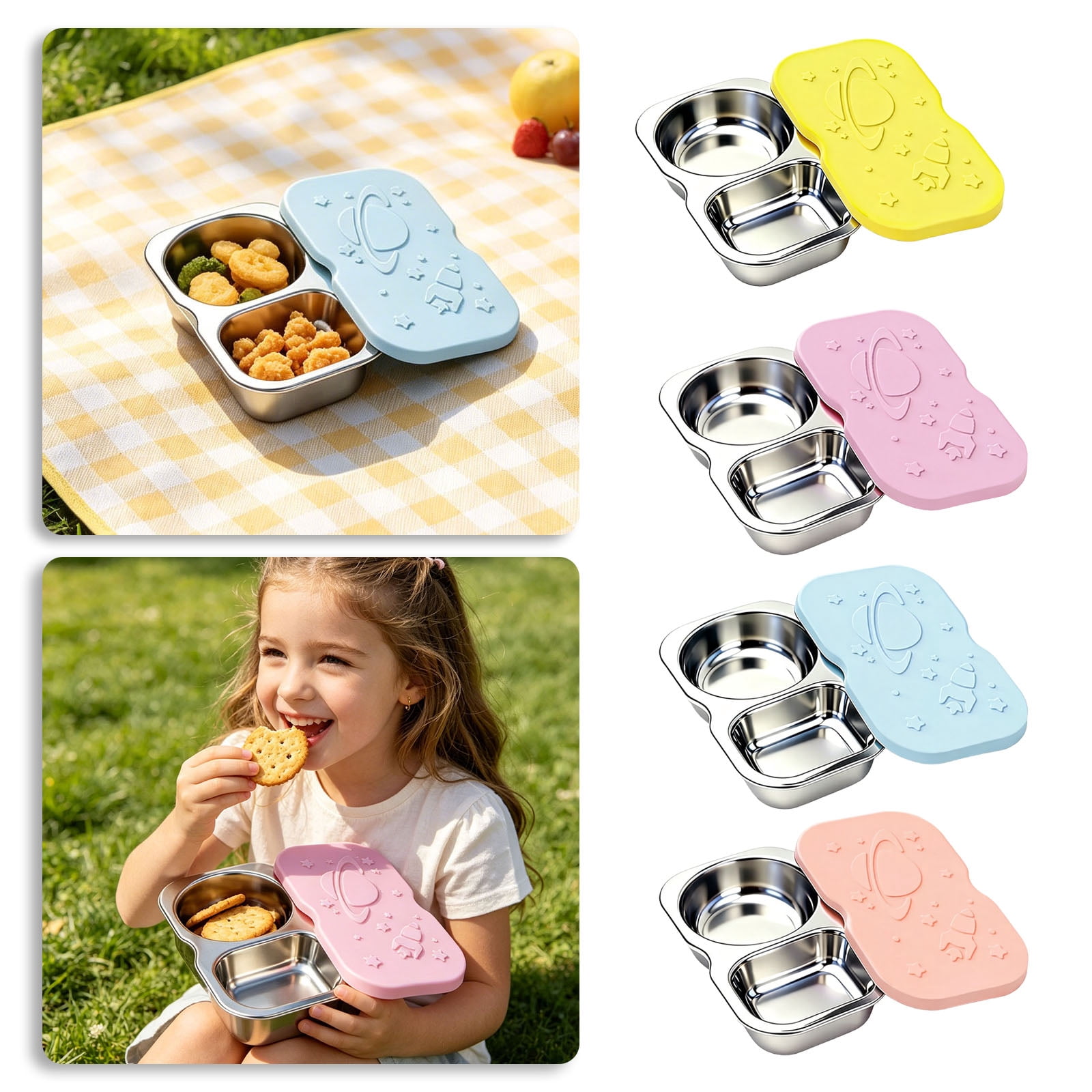 YANDE - 14cm Double Compartment Stainless Steel Bento Box, Airtight ...