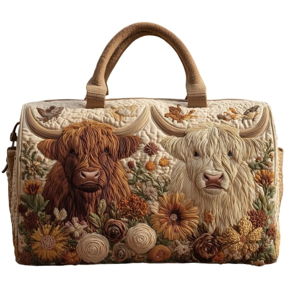 YANDE - 17.7in 1PC Floral Highland Cow Duffle Bag, Padded Canvas ...