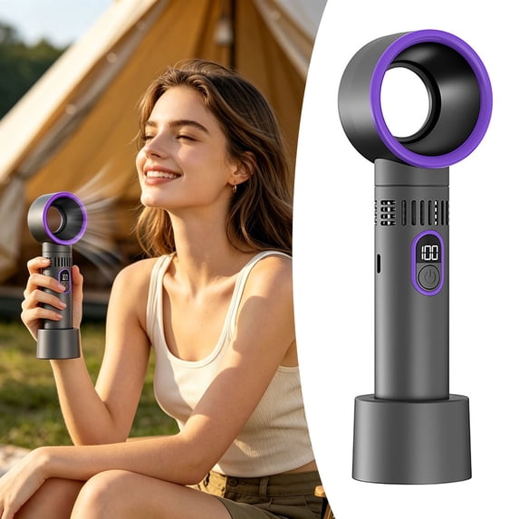 YANDE-8.5in Rechargeable Bladeless Desk Fan, Mini Portable Handheld ...