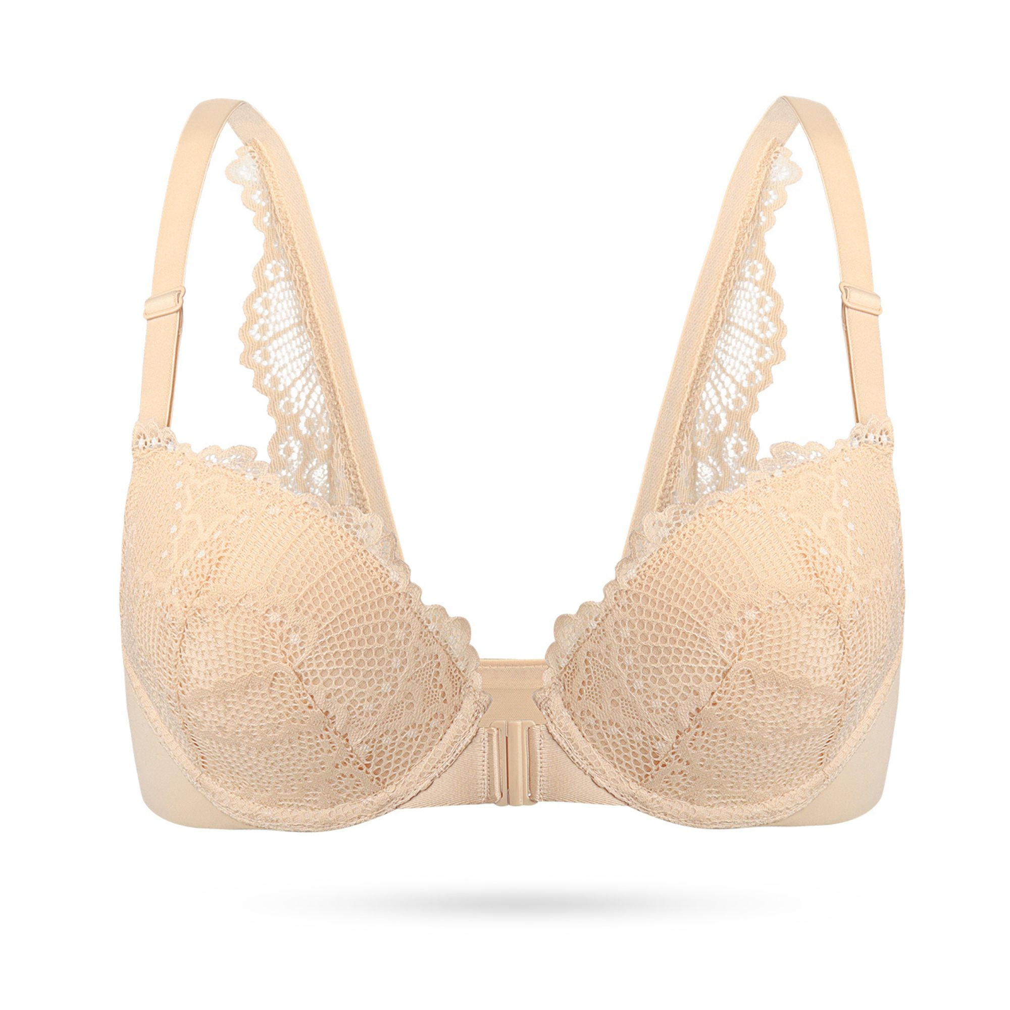 YANDW Front Closure Bras for Women Lace Unlined No Padded Soft ...