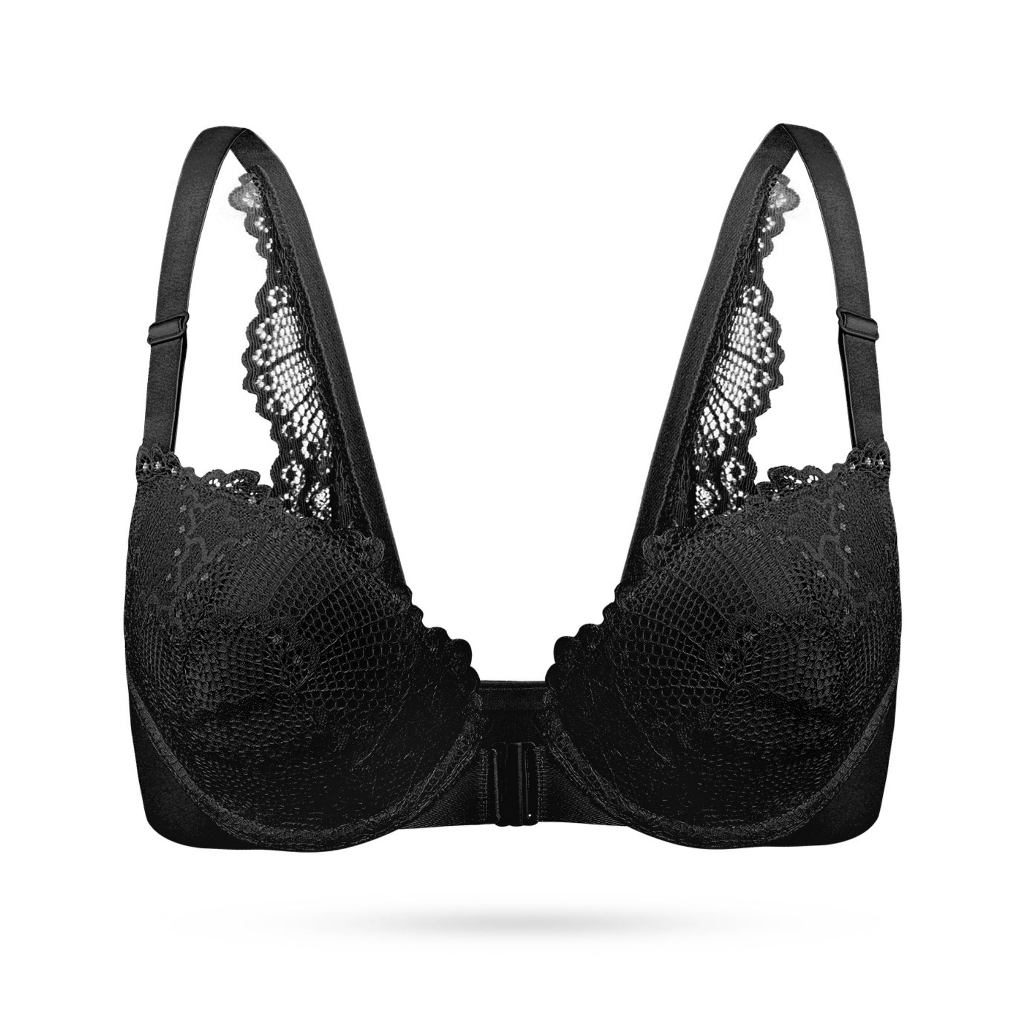 YANDW Front Closure Bras for Women Lace Unlined No Padded Soft ...