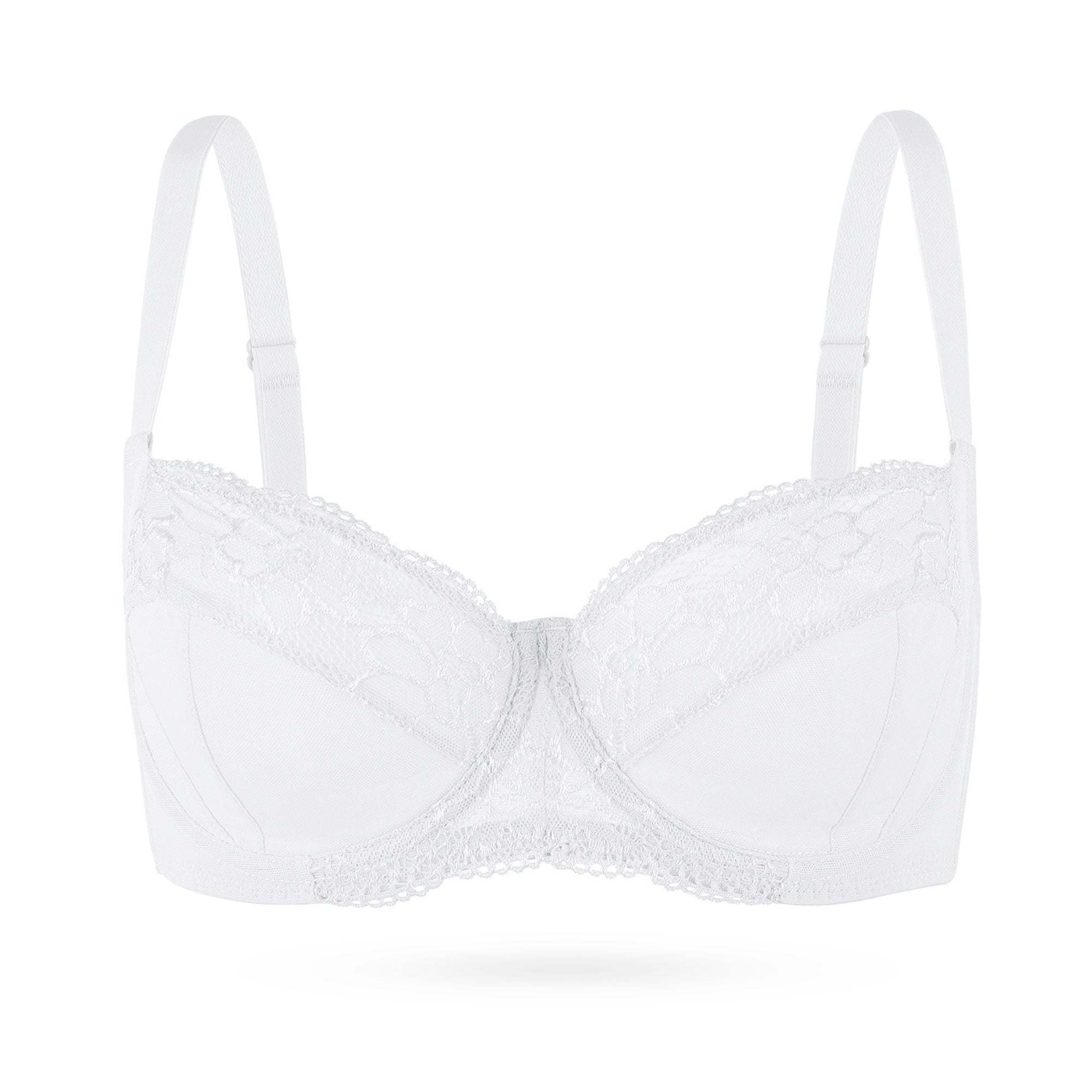 YANDW Plus Size Unlined Balconette Bra Lace Demi Bralettes Underwire ...