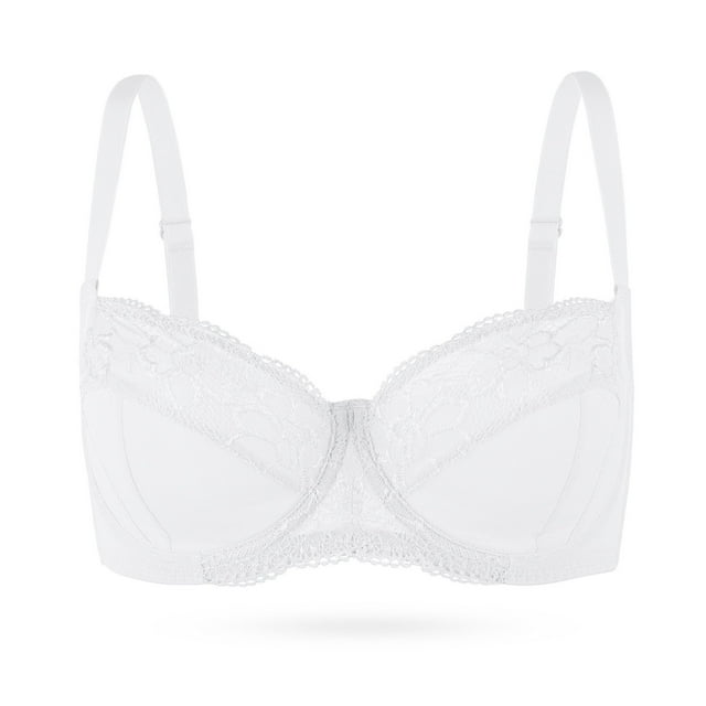 YANDW Plus Size Unlined Balconette Bra Lace Demi Bralettes Underwire ...