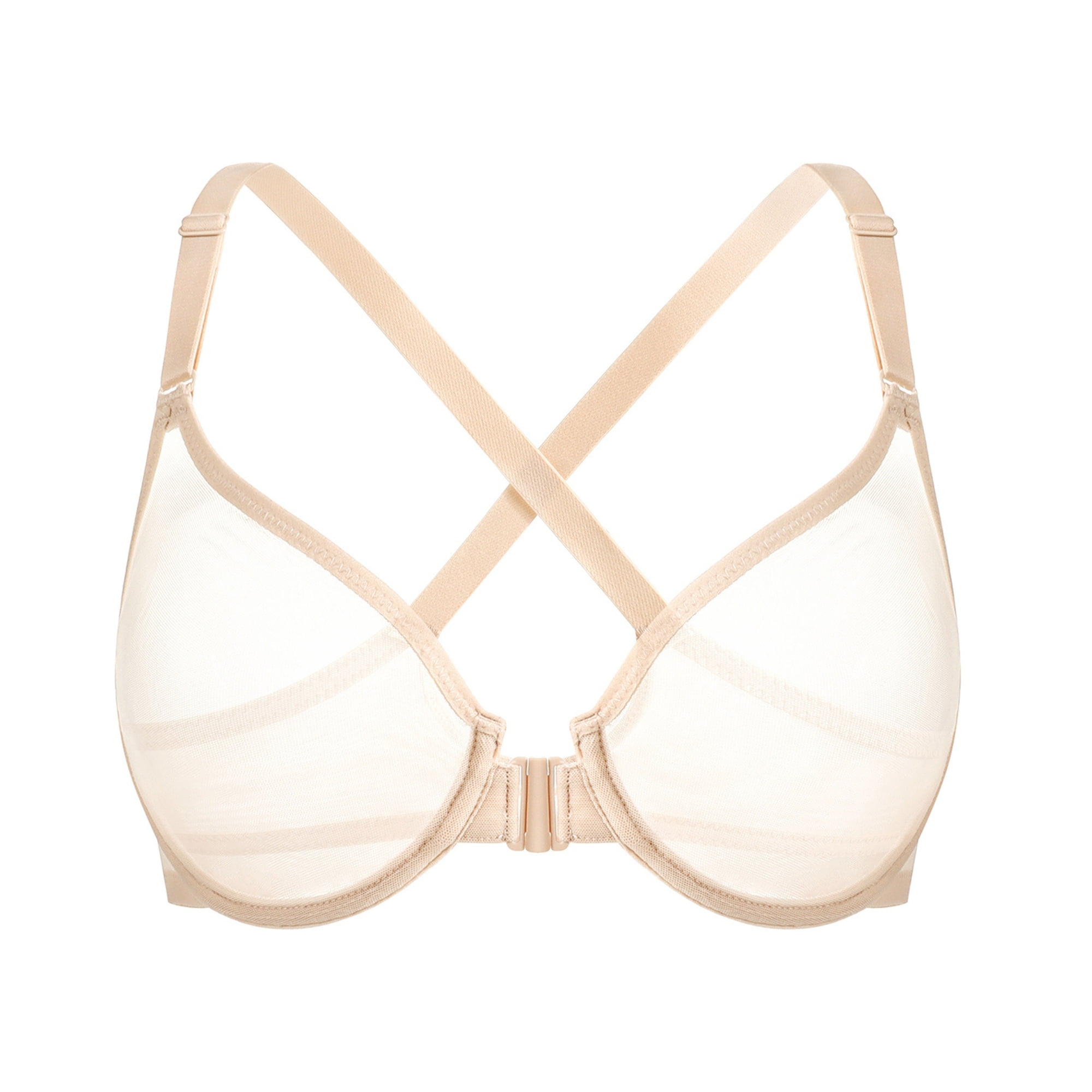 YANDW Women's Front Closure Sheer Mesh Bra Racerback See Through ...