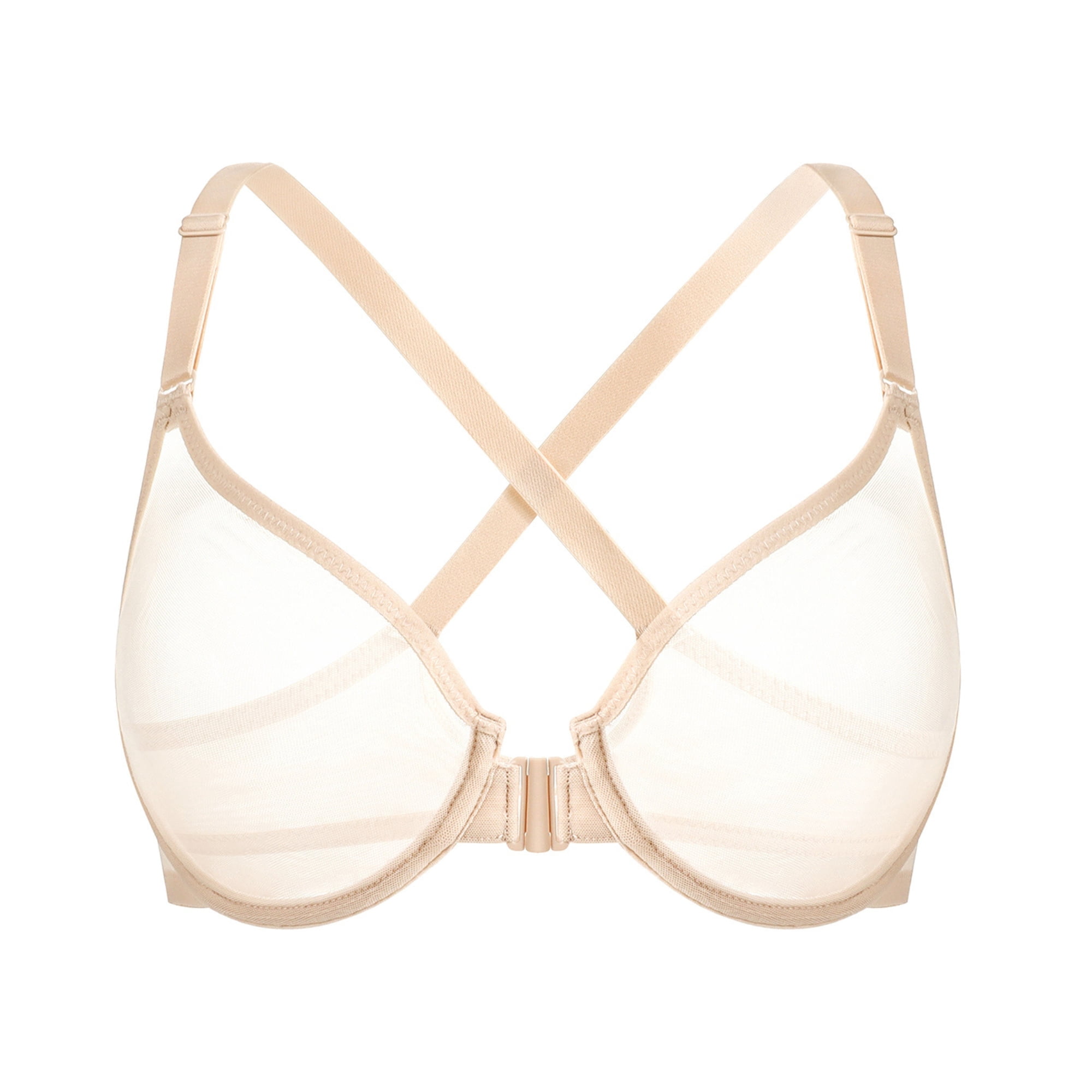 YANDW Women's Front Closure Sheer Mesh Bra Racerback See Through ...