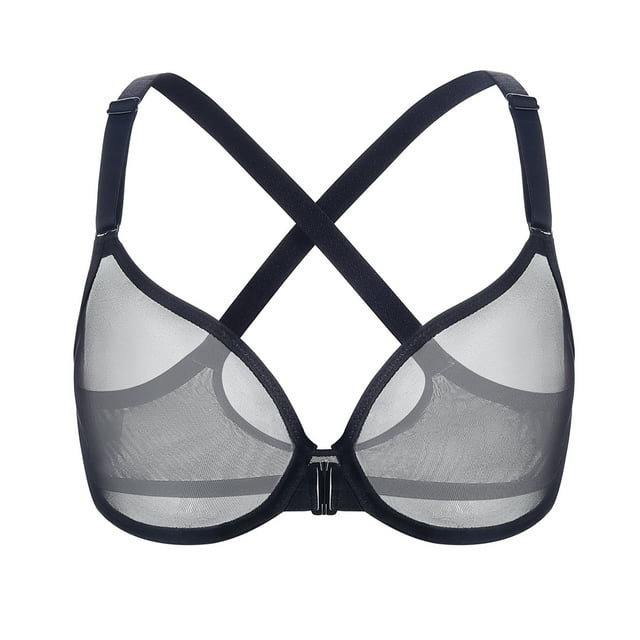 YANDW Women's Front Closure Sheer Mesh Bra Racerback See Through ...