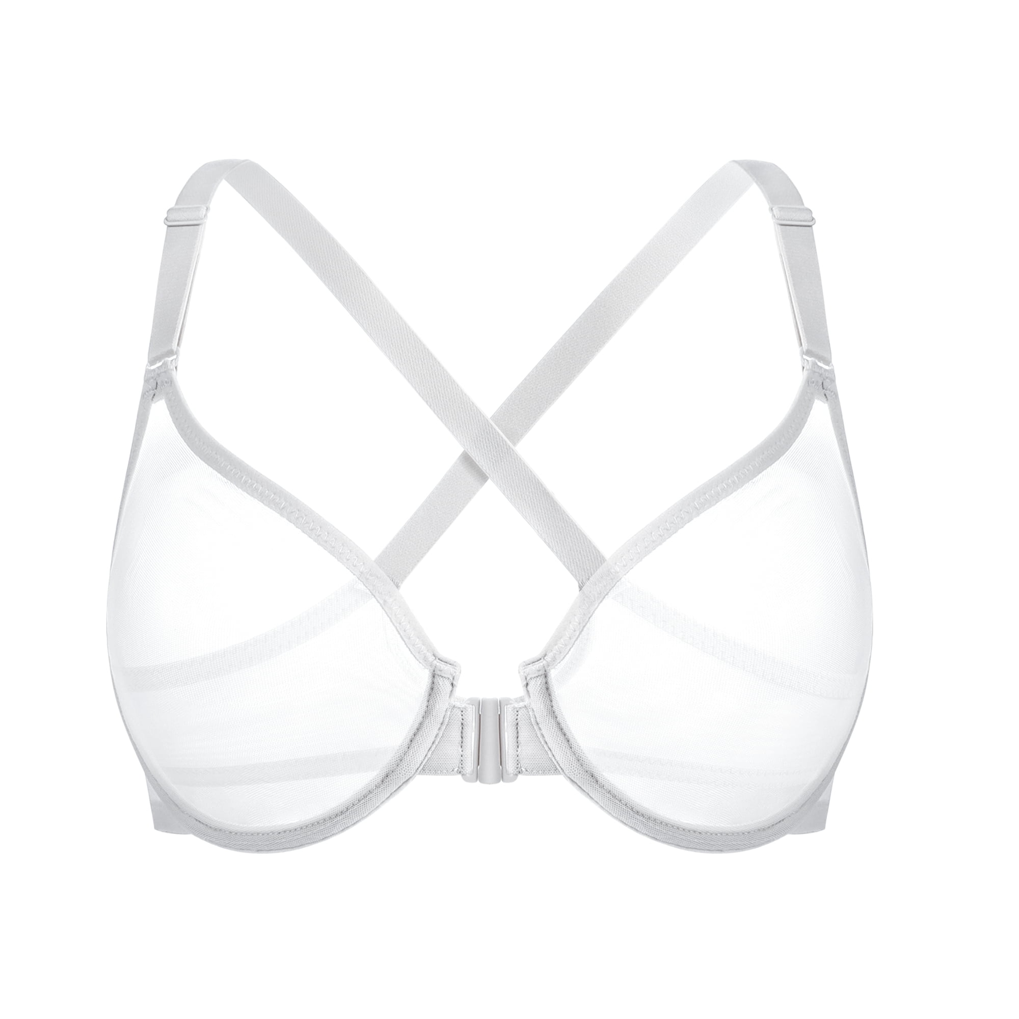 YANDW Women's Front Closure Sheer Mesh Bra Racerback See Through ...