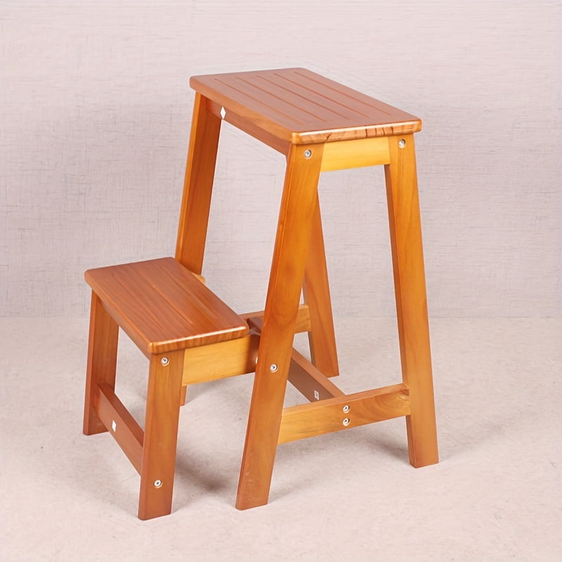 YANERHUA Solid Wood Ladder Stool, Indoor Two-layer Ladder Folding ...
