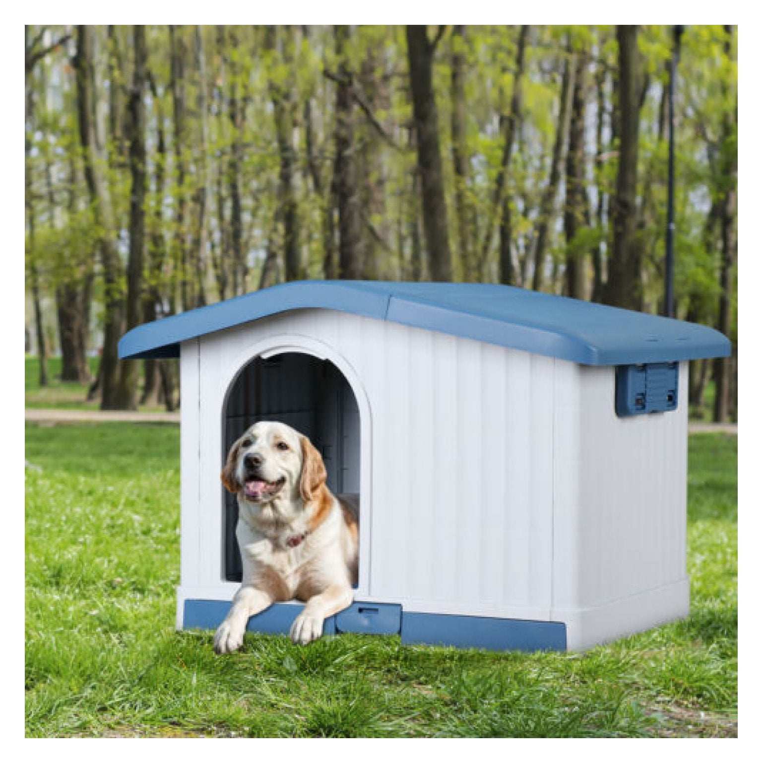 YANFEN 34.6'' Large Plastic Dog House with Liftable Roof Detachable base and Bar Window ...